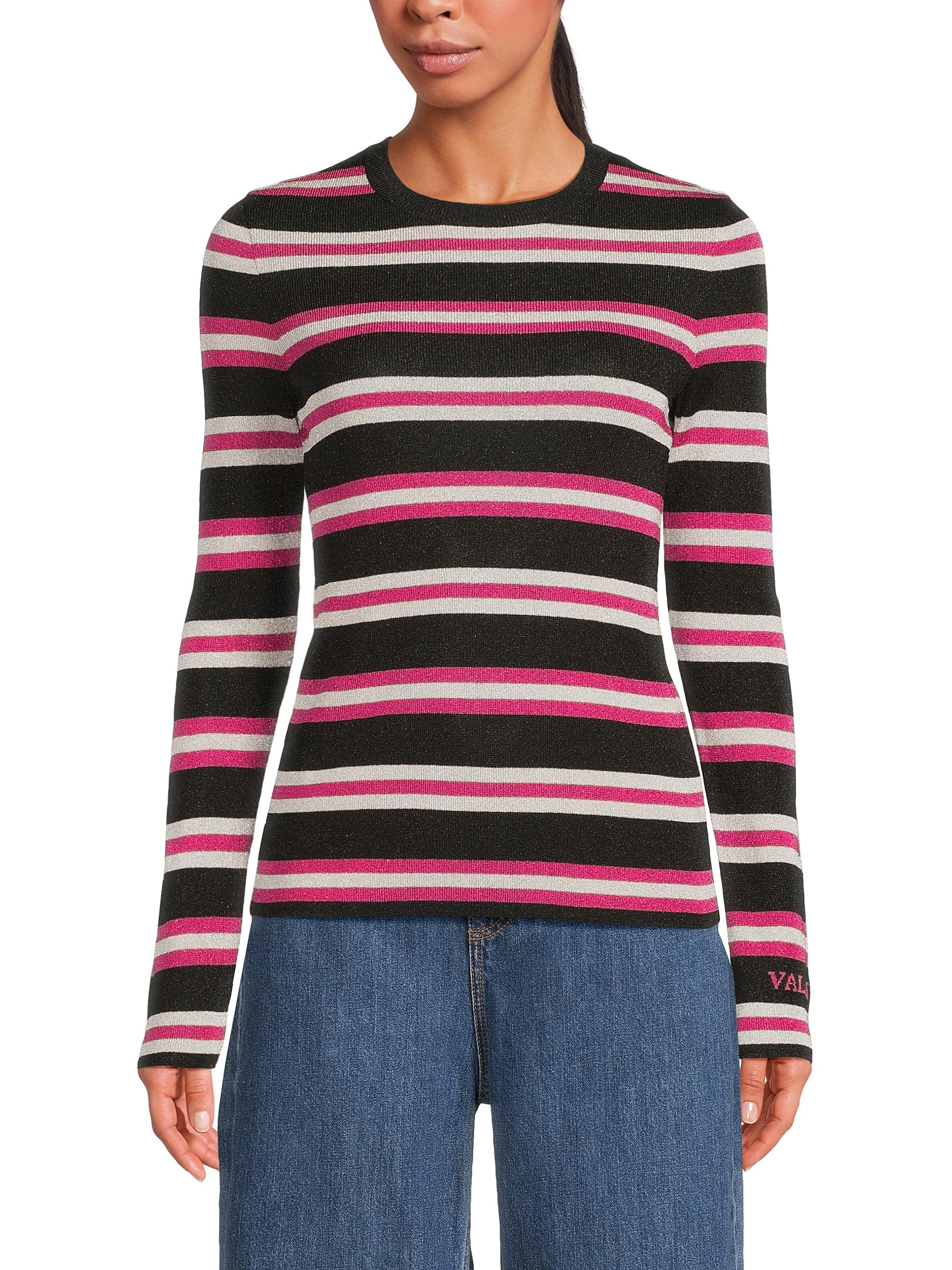 Click here for Valentino Womens Ribbed Striped Sweater - Black Pi... prices