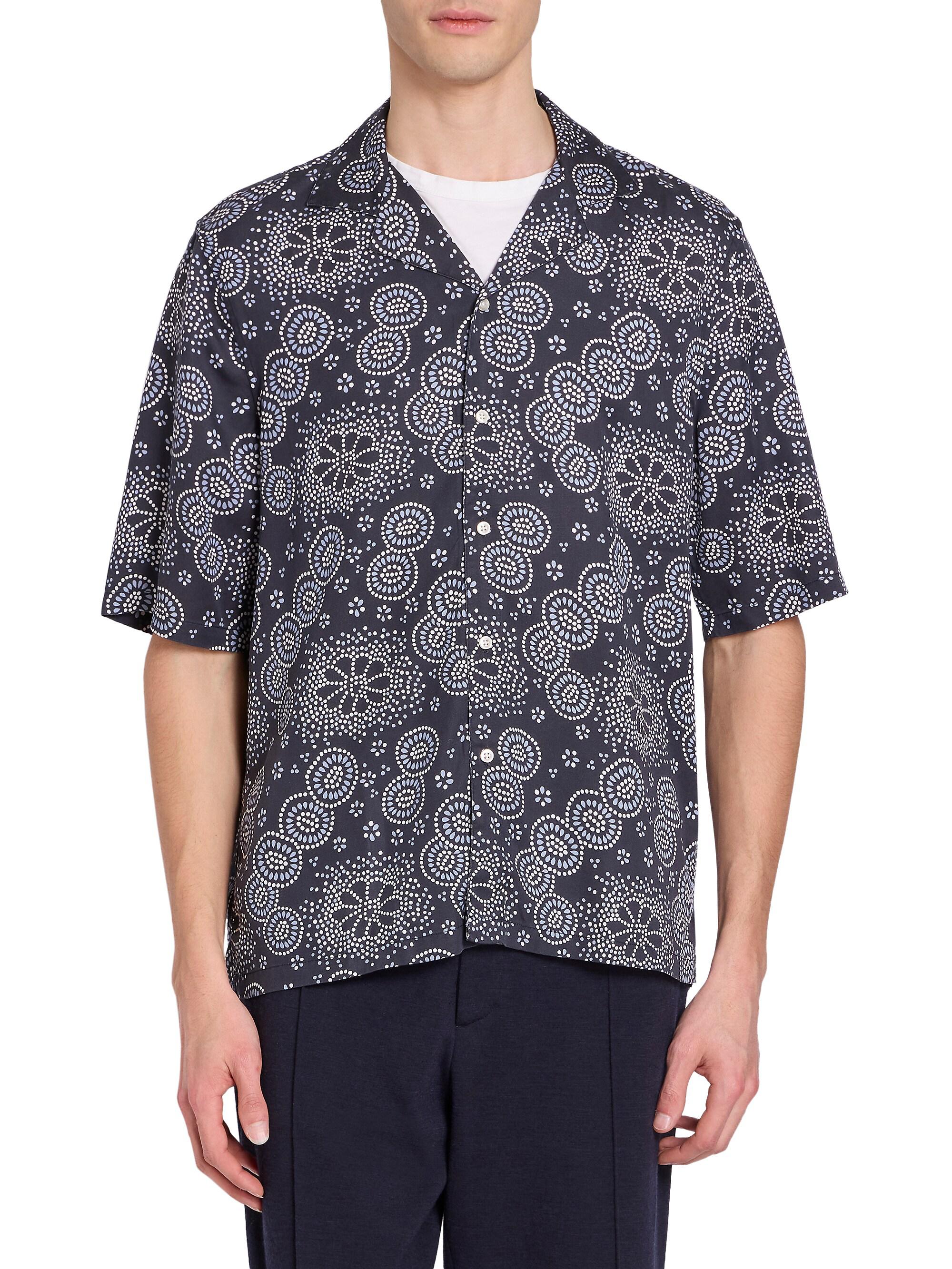 Click here for Officine Générale Mens Eren Dots Camp Shirt - Dark... prices