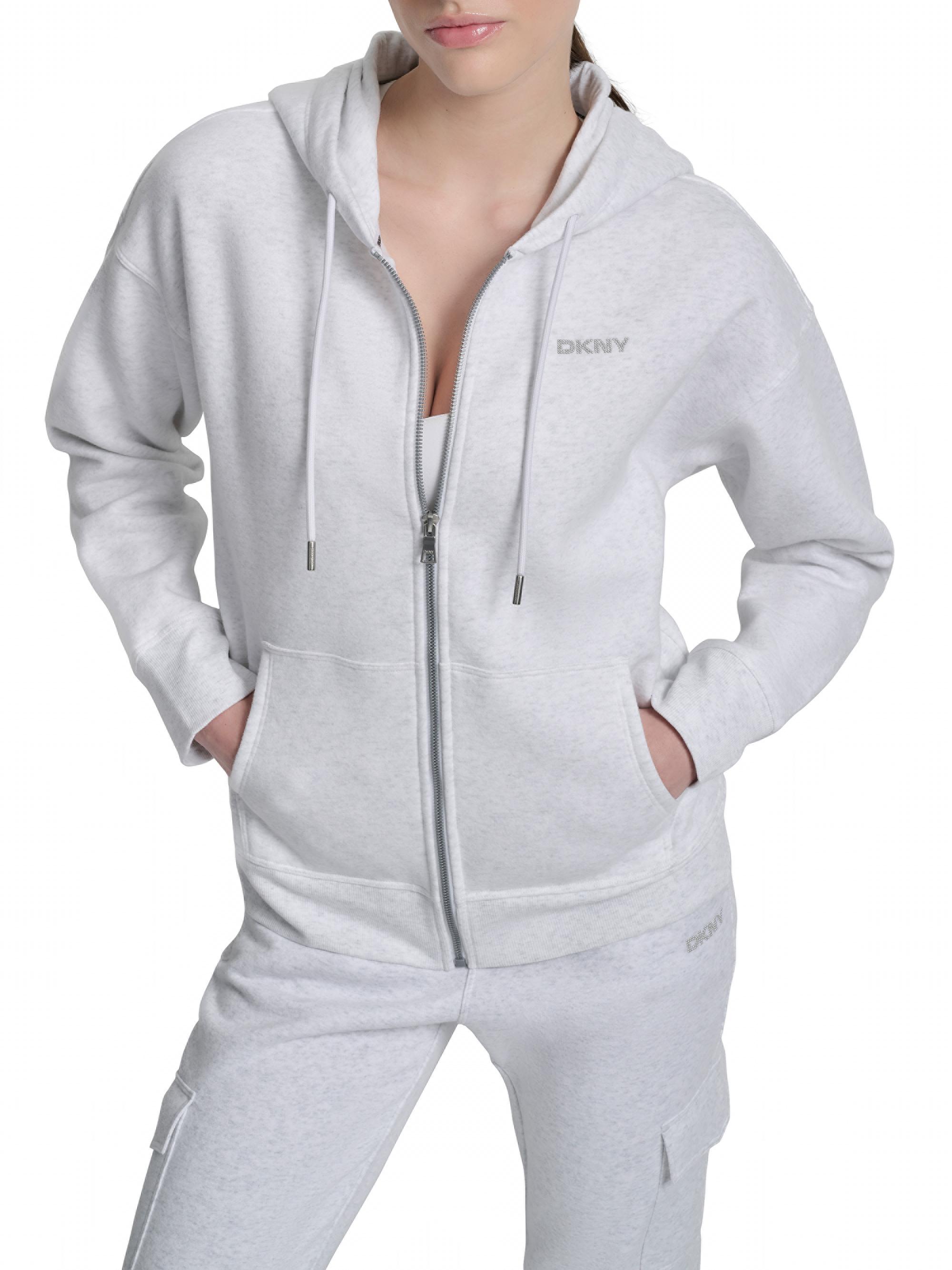 Click here for Dkny Sport Womens Mini Stud Logo Zip Hoodie - Opti... prices