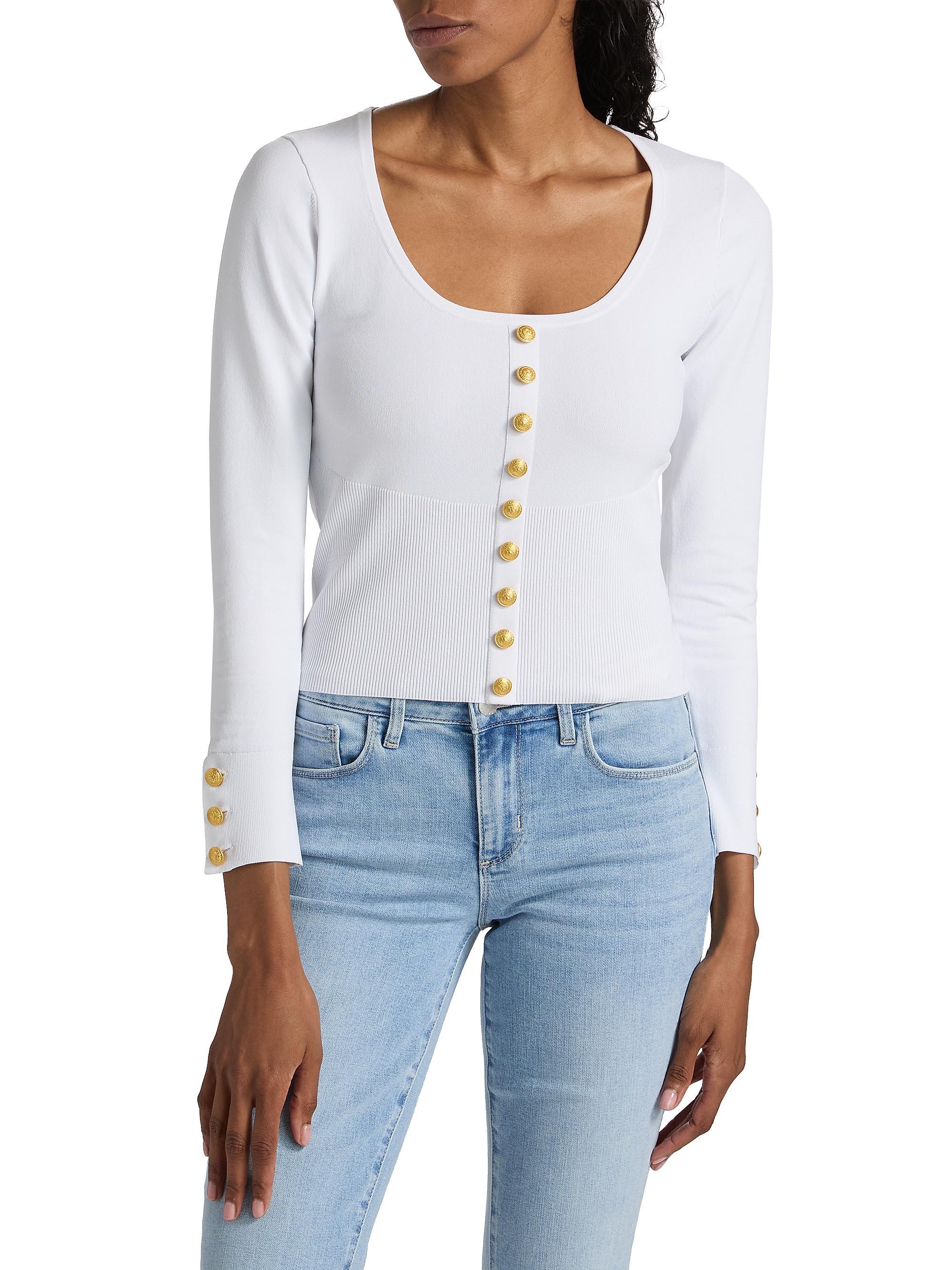 Click here for Lagence Womens Lanetta Knit Button-Front Top - Whi... prices