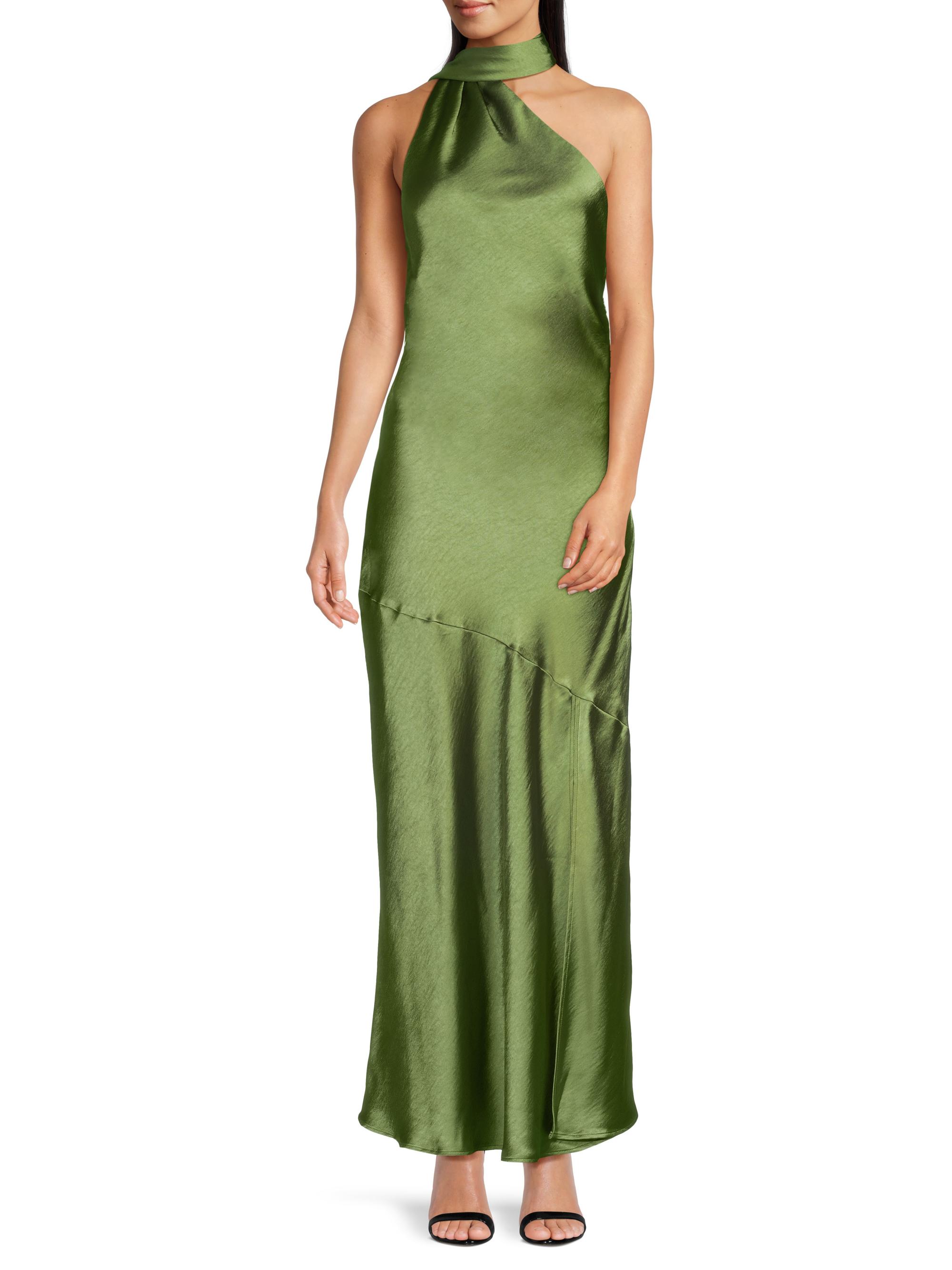 Click here for Bebe Womens Sash Cowlback Satin Maxi Dress - Olive... prices