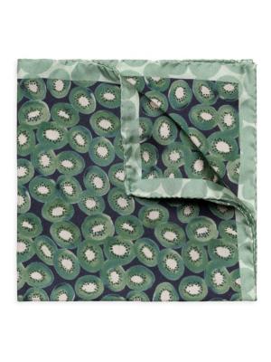 Click here for Eton Mens Kiwi Print Silk Pocket Square - Dark Blu... prices
