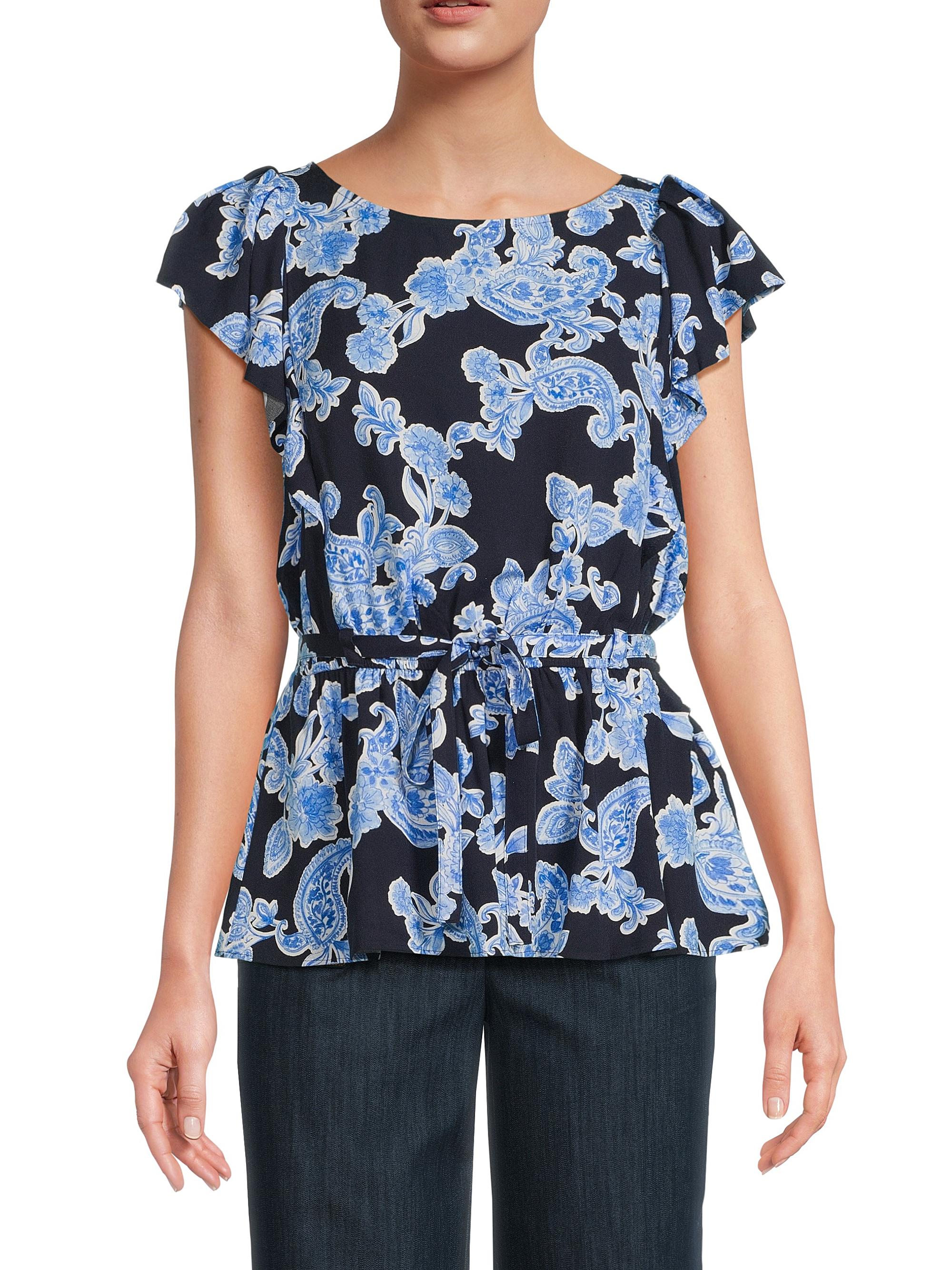 Click here for Tommy Hilfiger Womens Waist Tie Paisley Peplum Top... prices