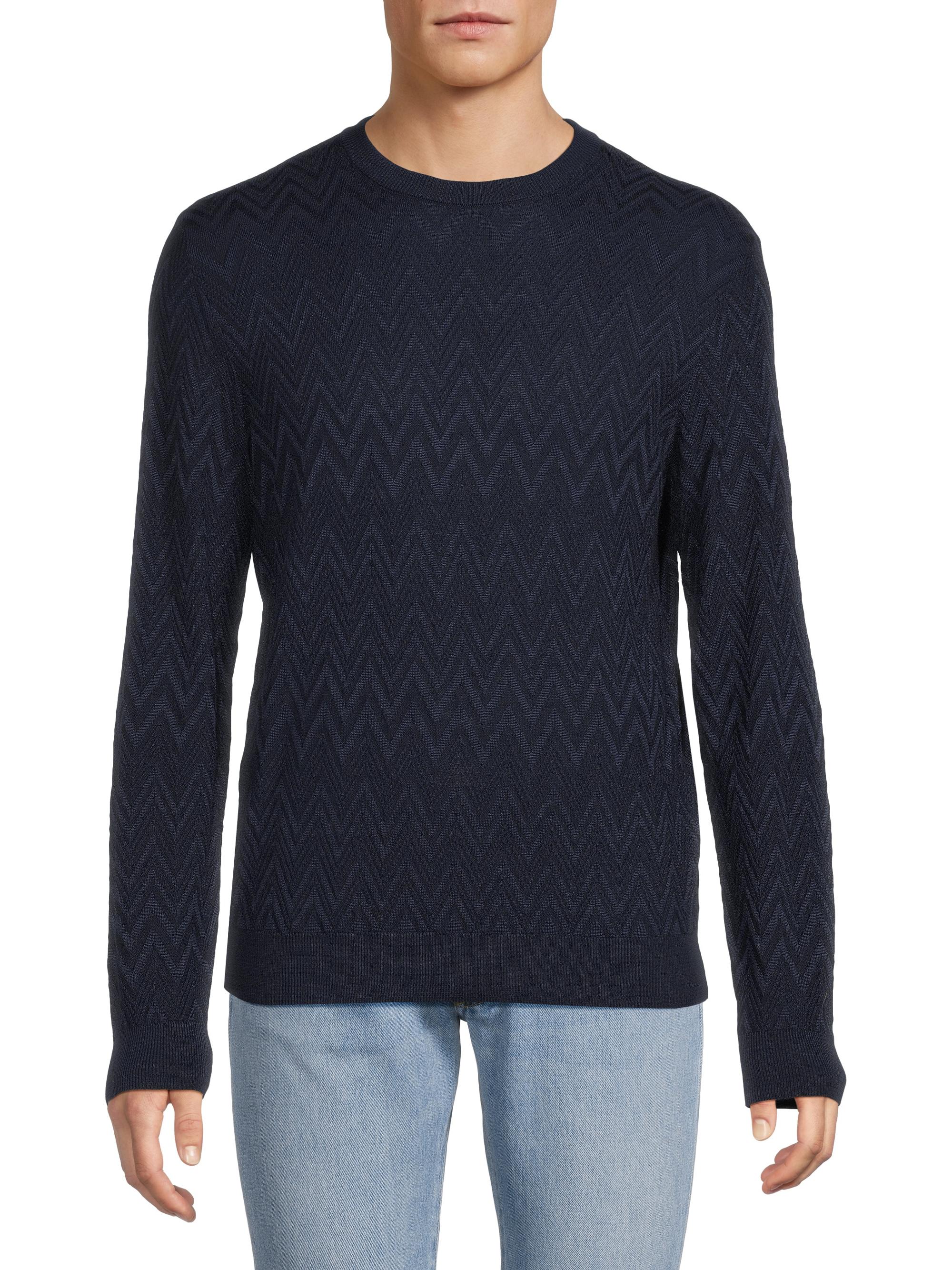 Click here for M Missoni Mens Chevron Cotton Blend Sweater - Blue... prices