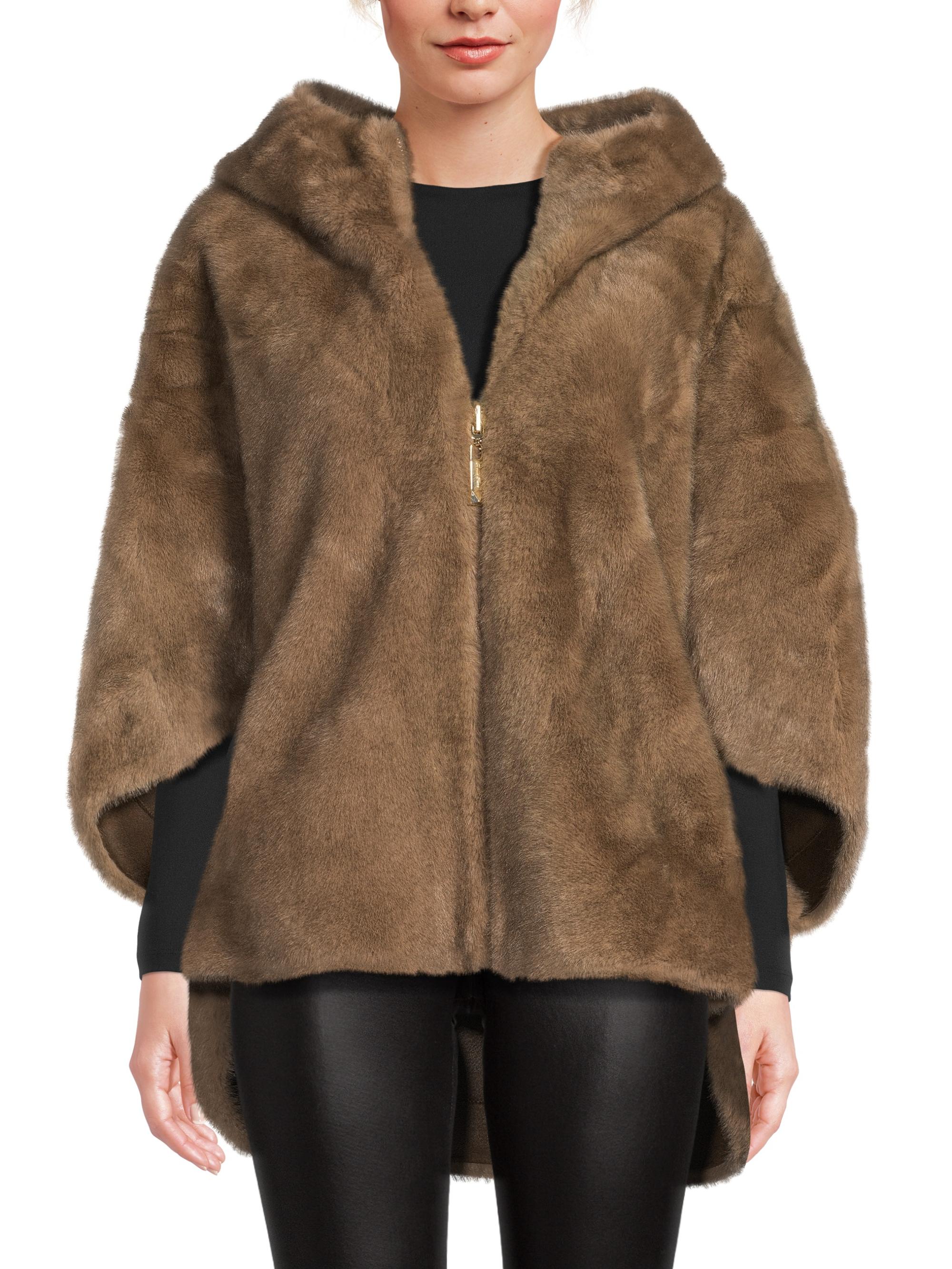 Click here for Belle Fare Womens Reversible Faux Mink Hooded Cape... prices