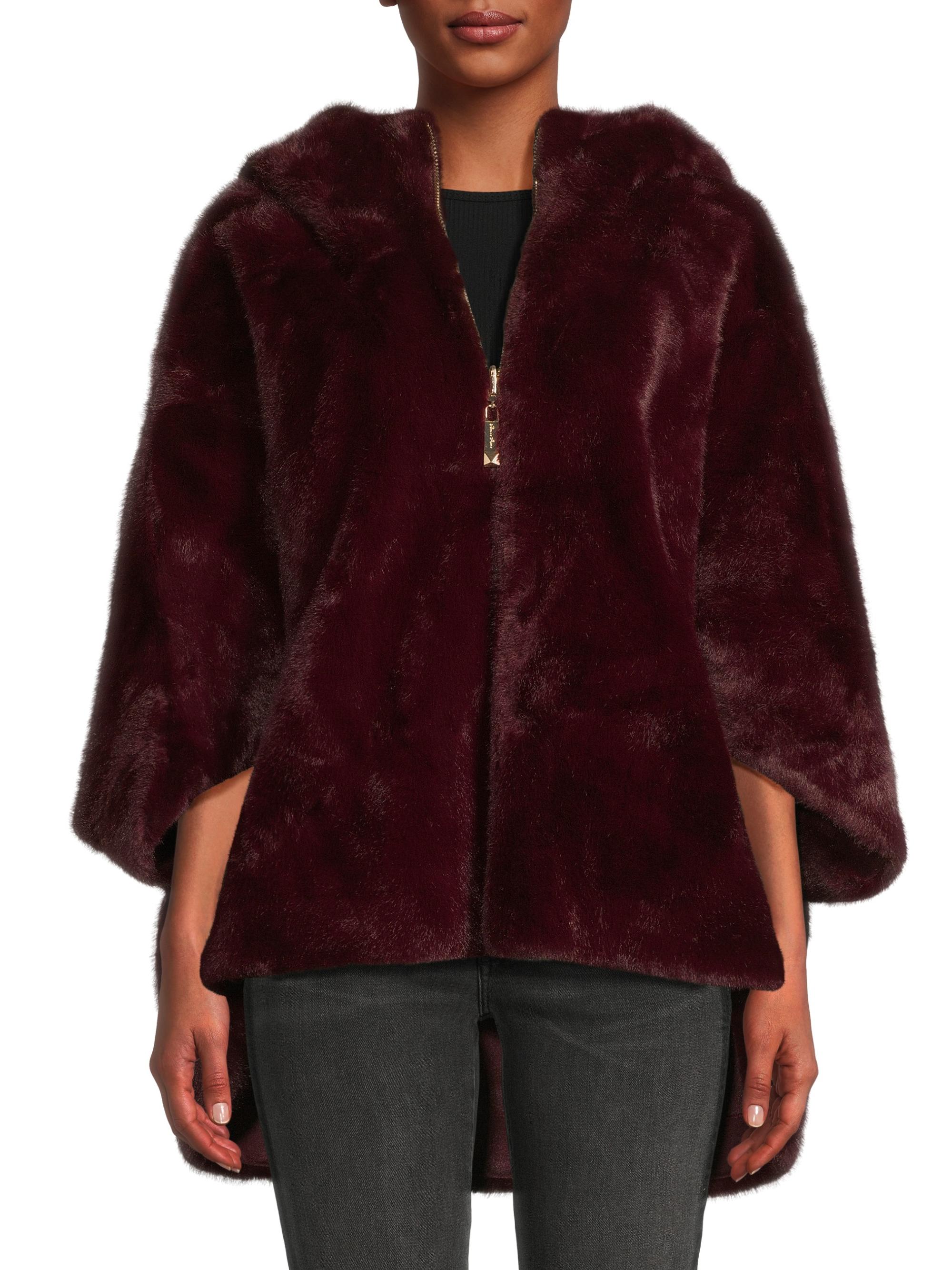 Click here for Belle Fare Womens Reversible Faux Mink Hooded Cape... prices