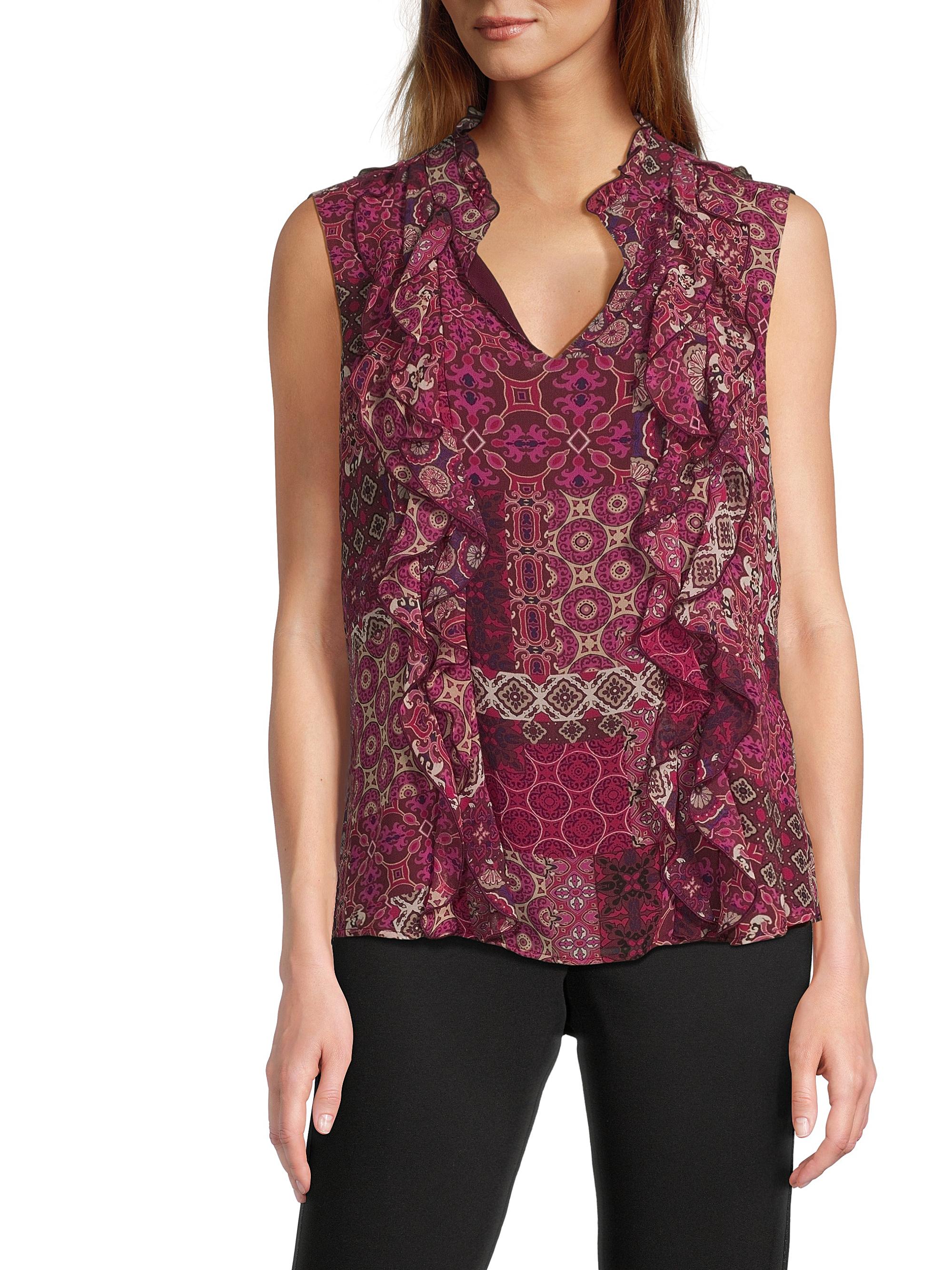 Click here for Karl Lagerfeld Paris Womens Printed Sleeveless Ruf... prices