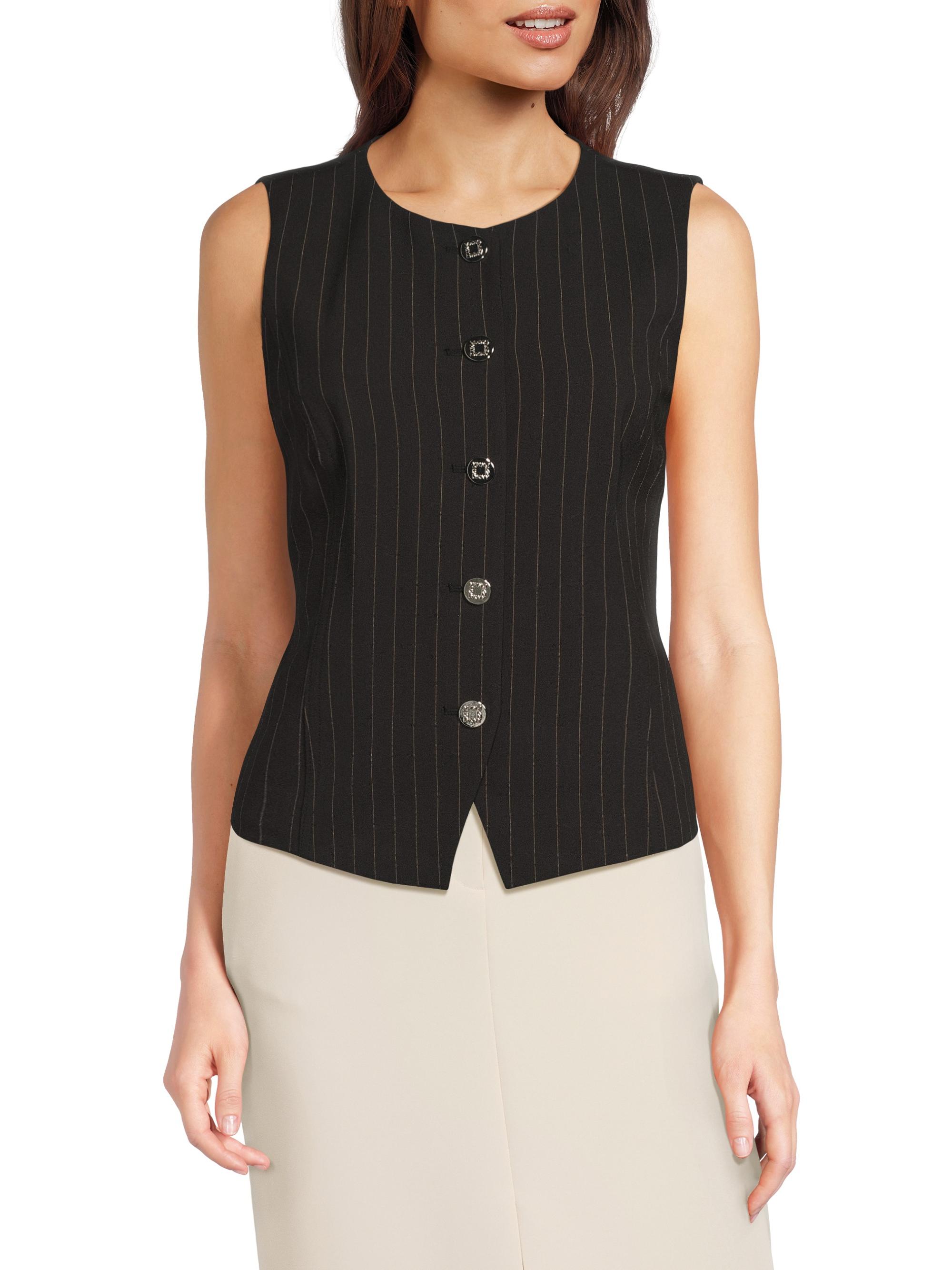 Click here for Dkny Womens Pinstriped Button-Front Vest - Black -... prices