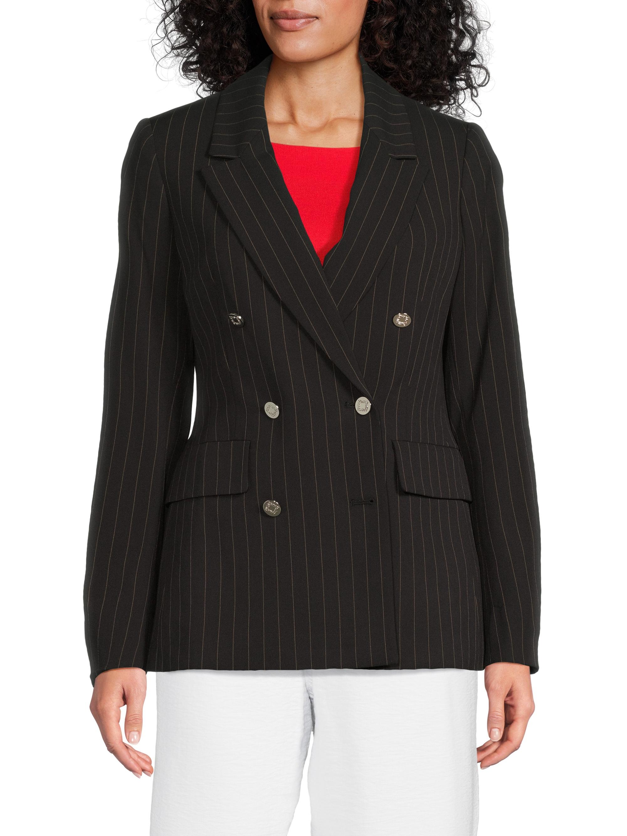 Click here for Dkny Womens Pinstriped Double-Breasted Blazer - Bl... prices