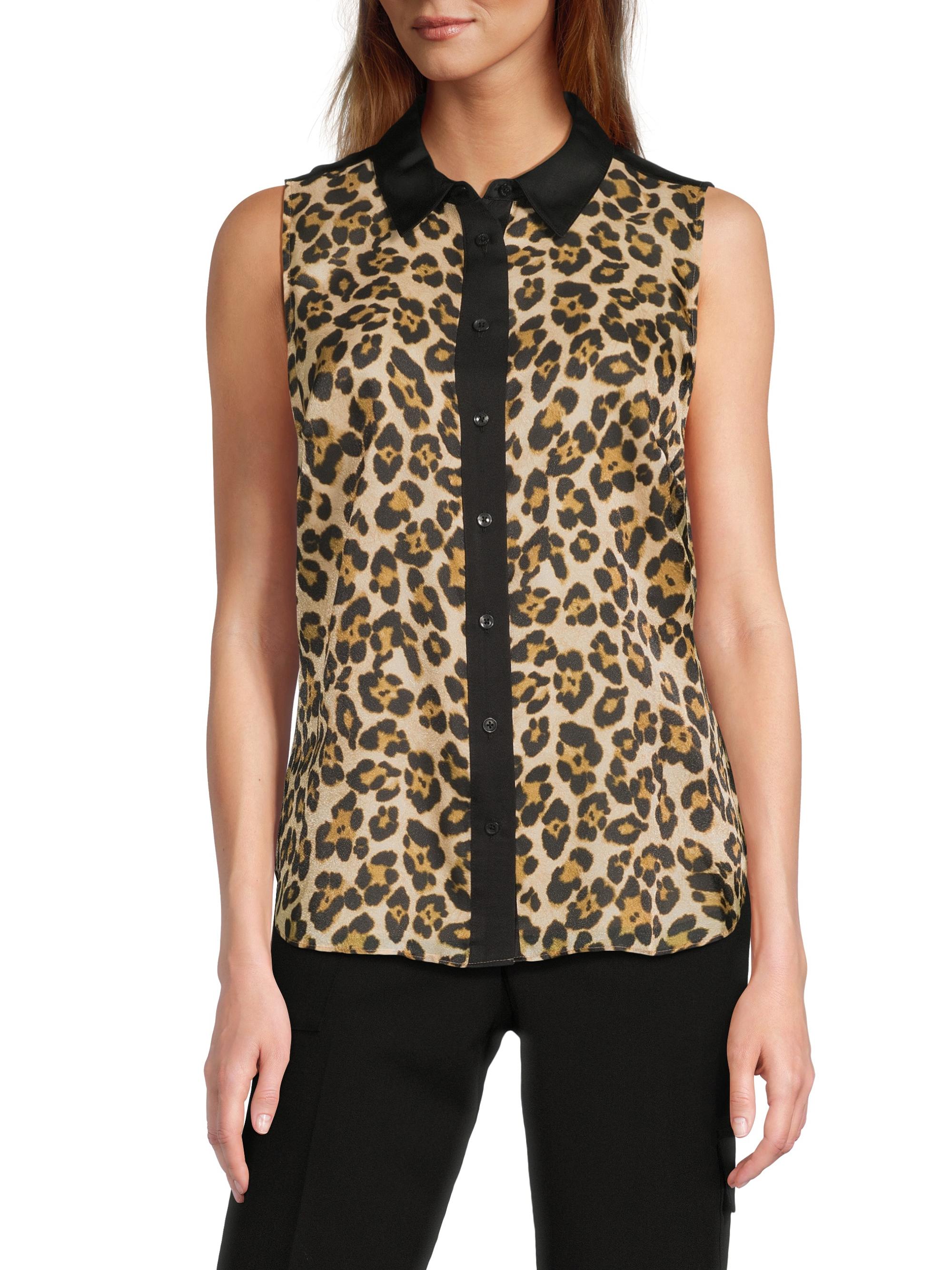 Click here for Dkny Womens Leopard-Print Sleeveless Button Shirt... prices