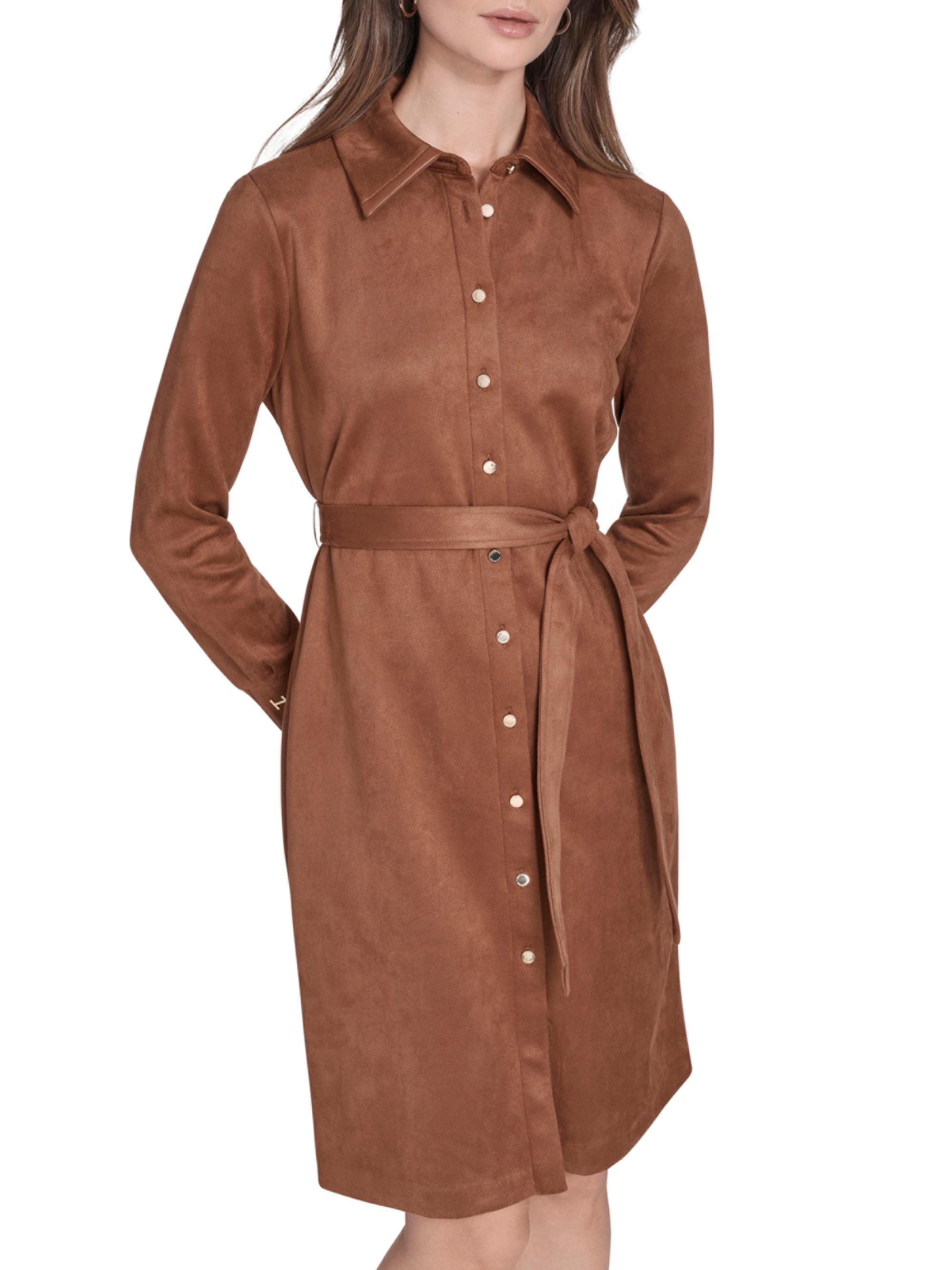 Click here for Halston Womens Scuba-Suede Button-Front Shirtdress... prices