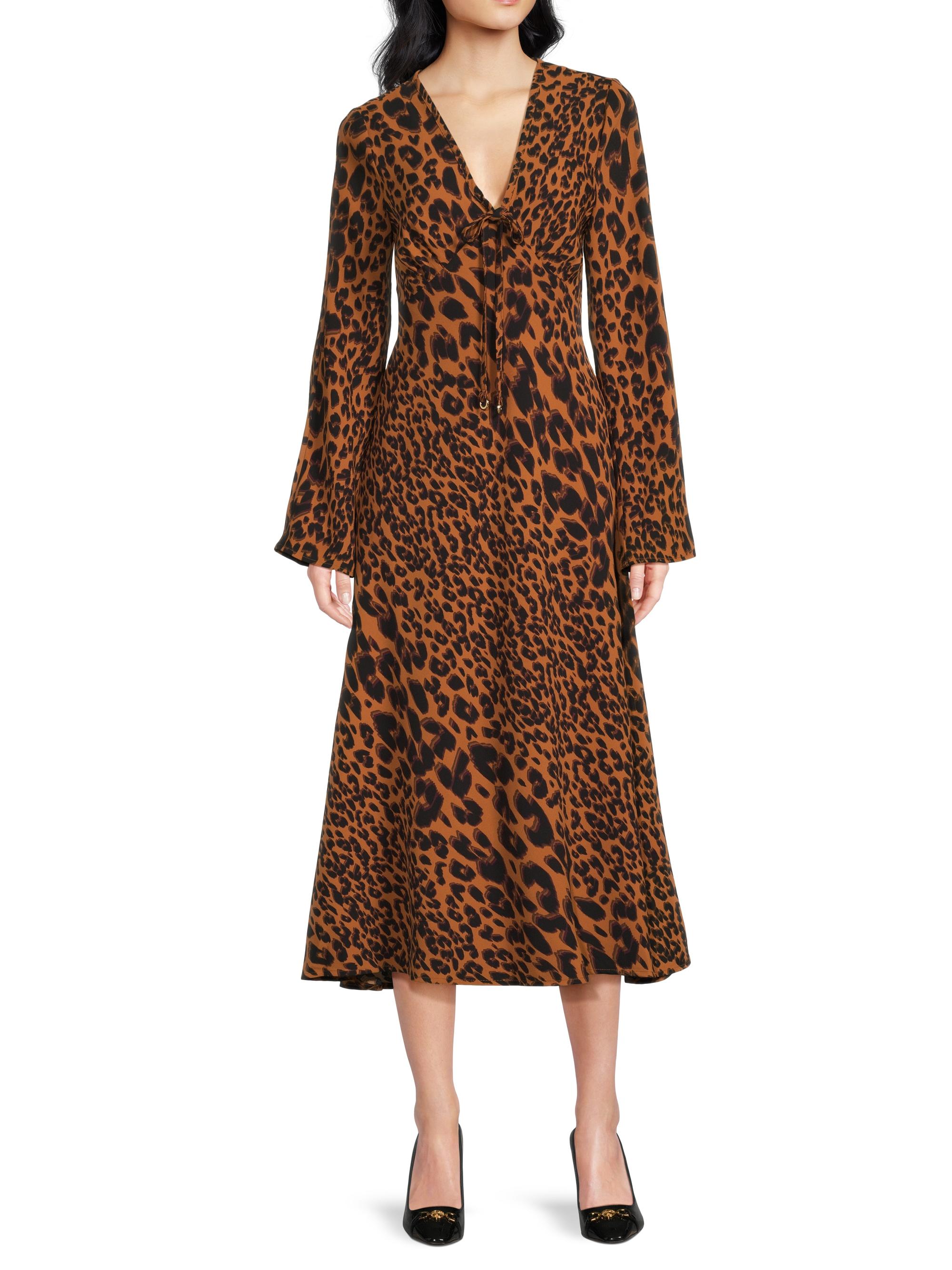 Click here for Halston Womens Leopard-Print Polyester Midi-Dress... prices
