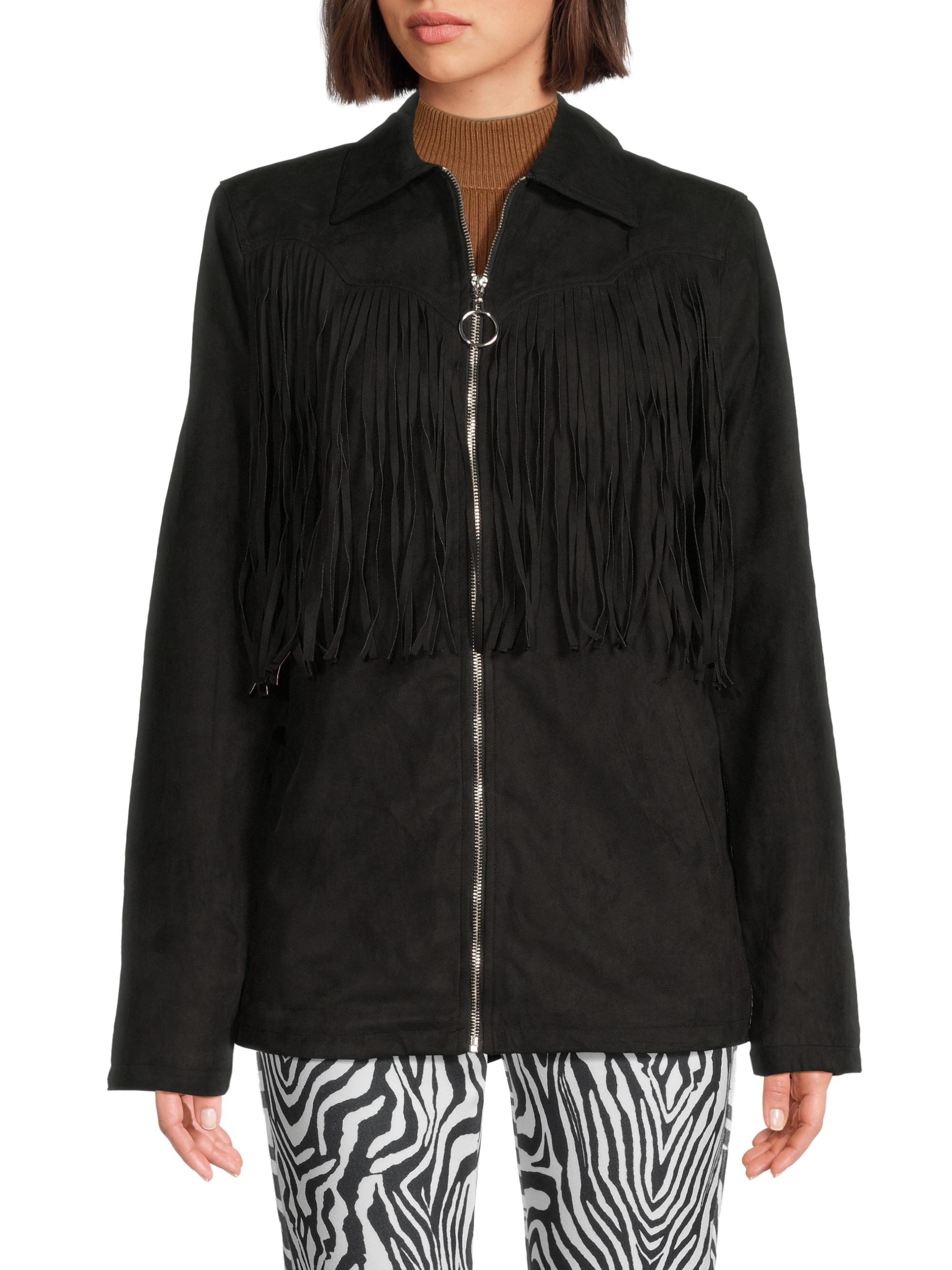 Click here for Weworewhat Womens Fringe Faux Suede Jacket - Black... prices