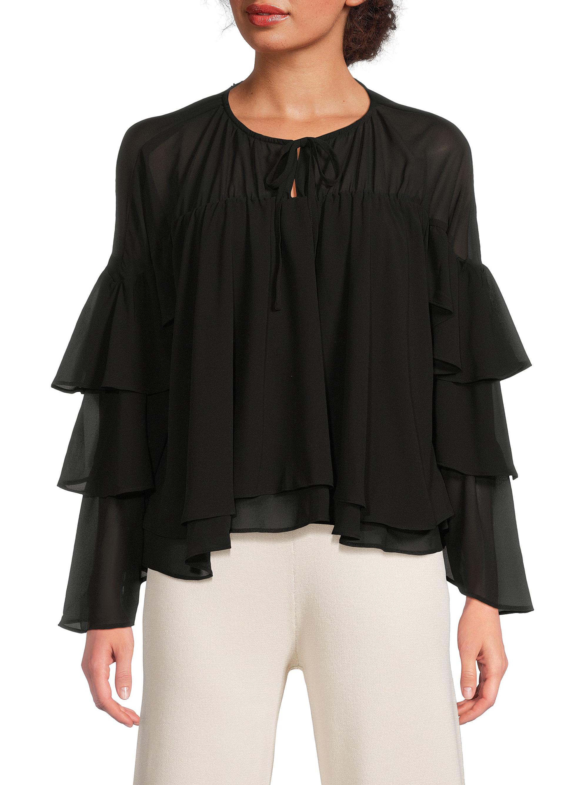 Click here for Lea & Viola Womens Ruffle Tiered Blouse - Black -... prices