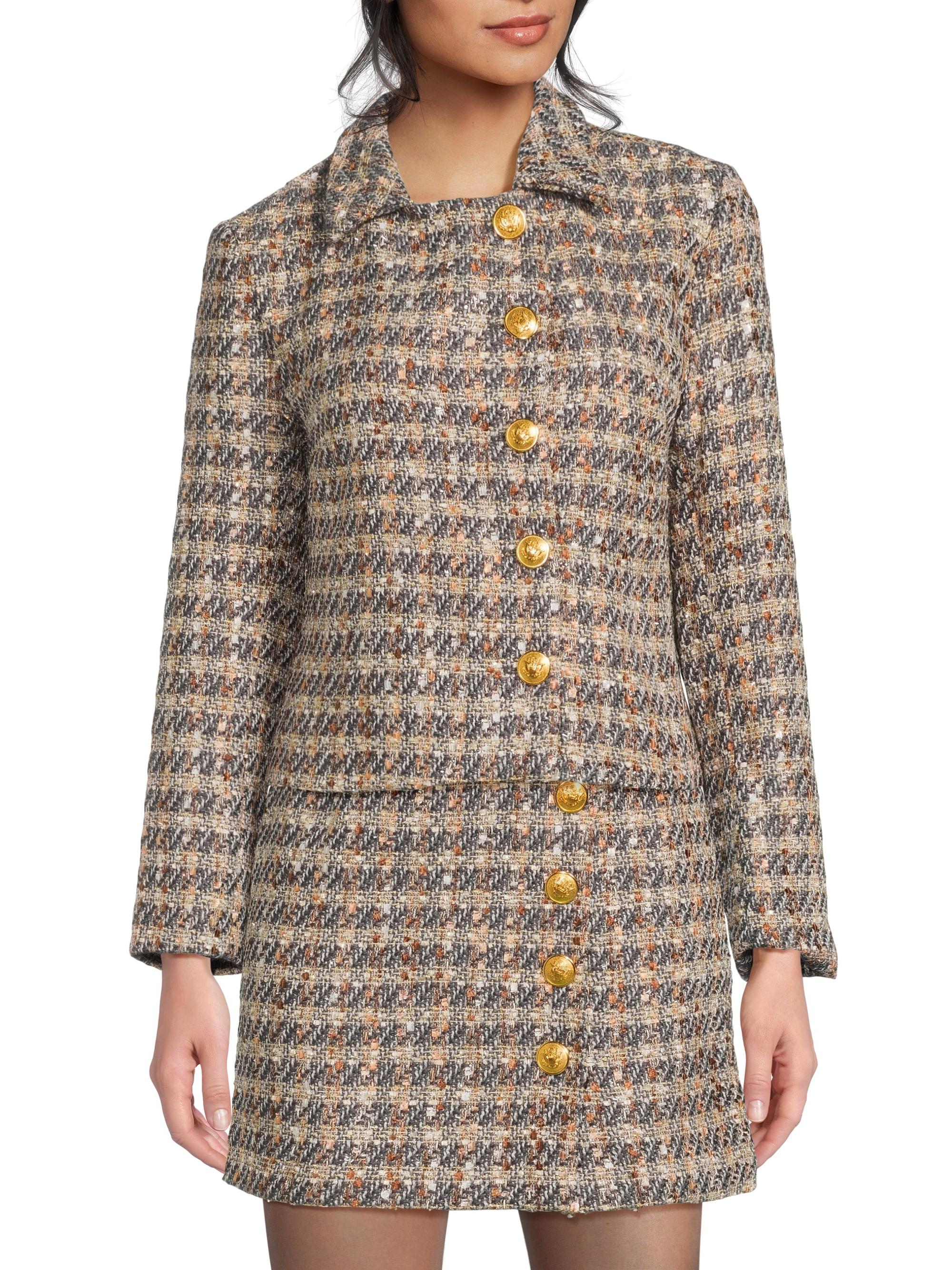 Click here for Lea & Viola Womens Tweed Button-Front Jacket - Gre... prices