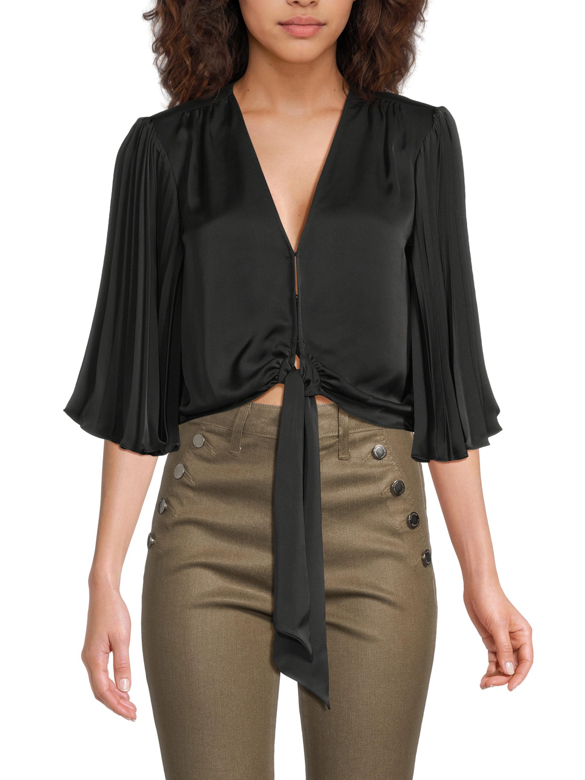 Click here for Ramy Brook Womens Pleated-Sleeve Tie-Front Top - B... prices