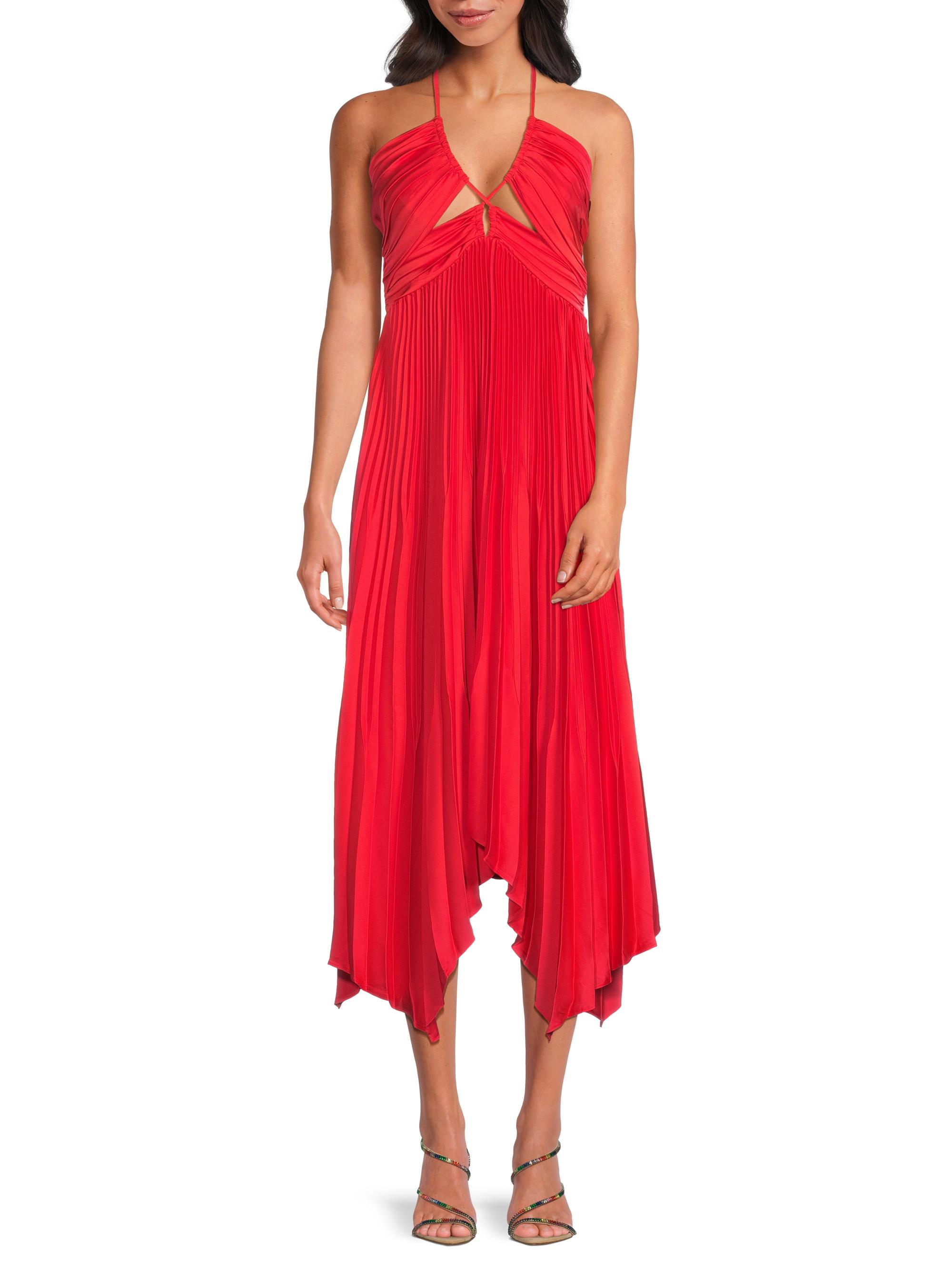 Click here for Ramy Brook Womens Pleated Halter Midi-Dress - Flam... prices