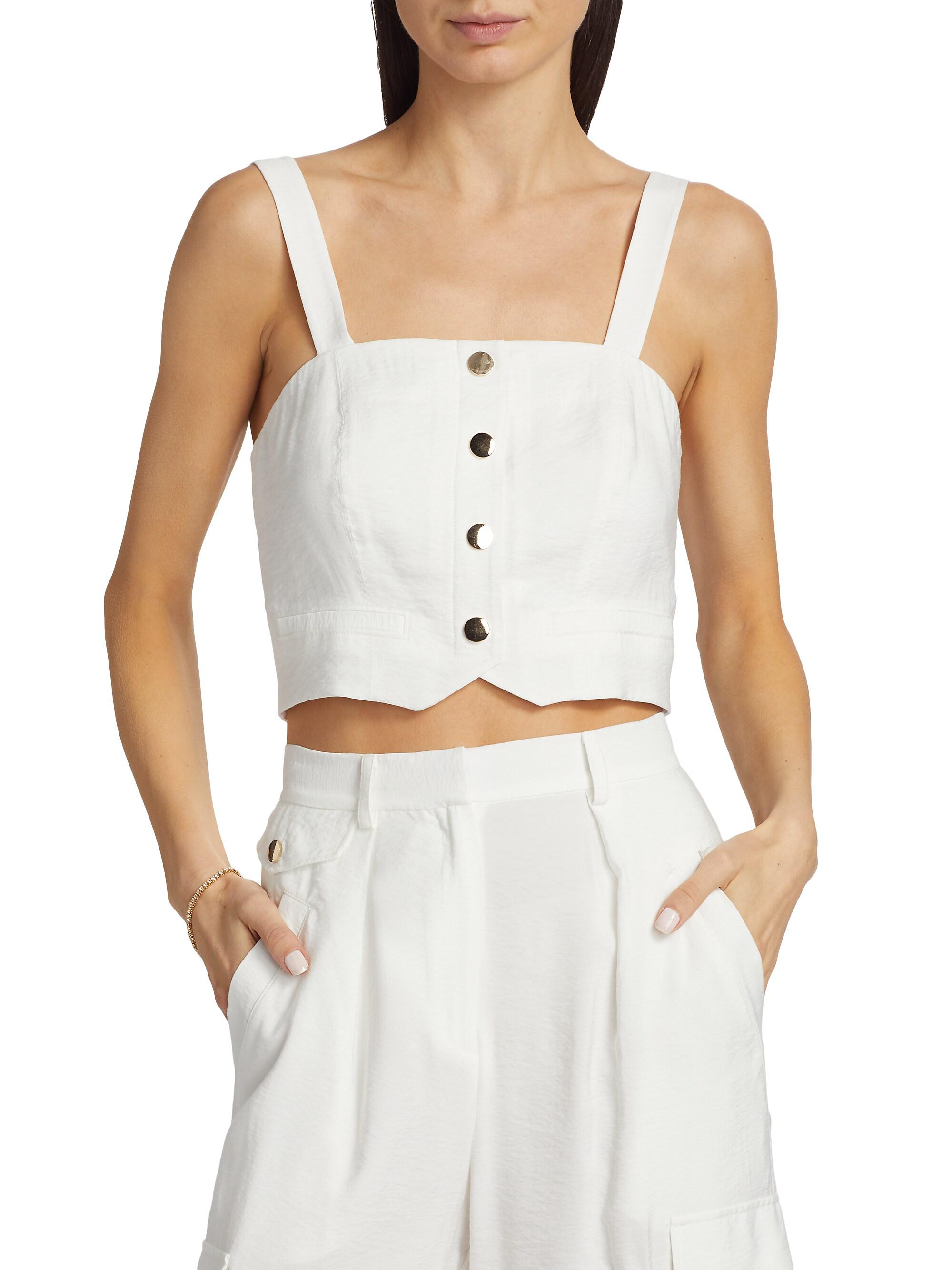 Click here for Ramy Brook Womens Gabi Button-Front Crop Top - Ivo... prices