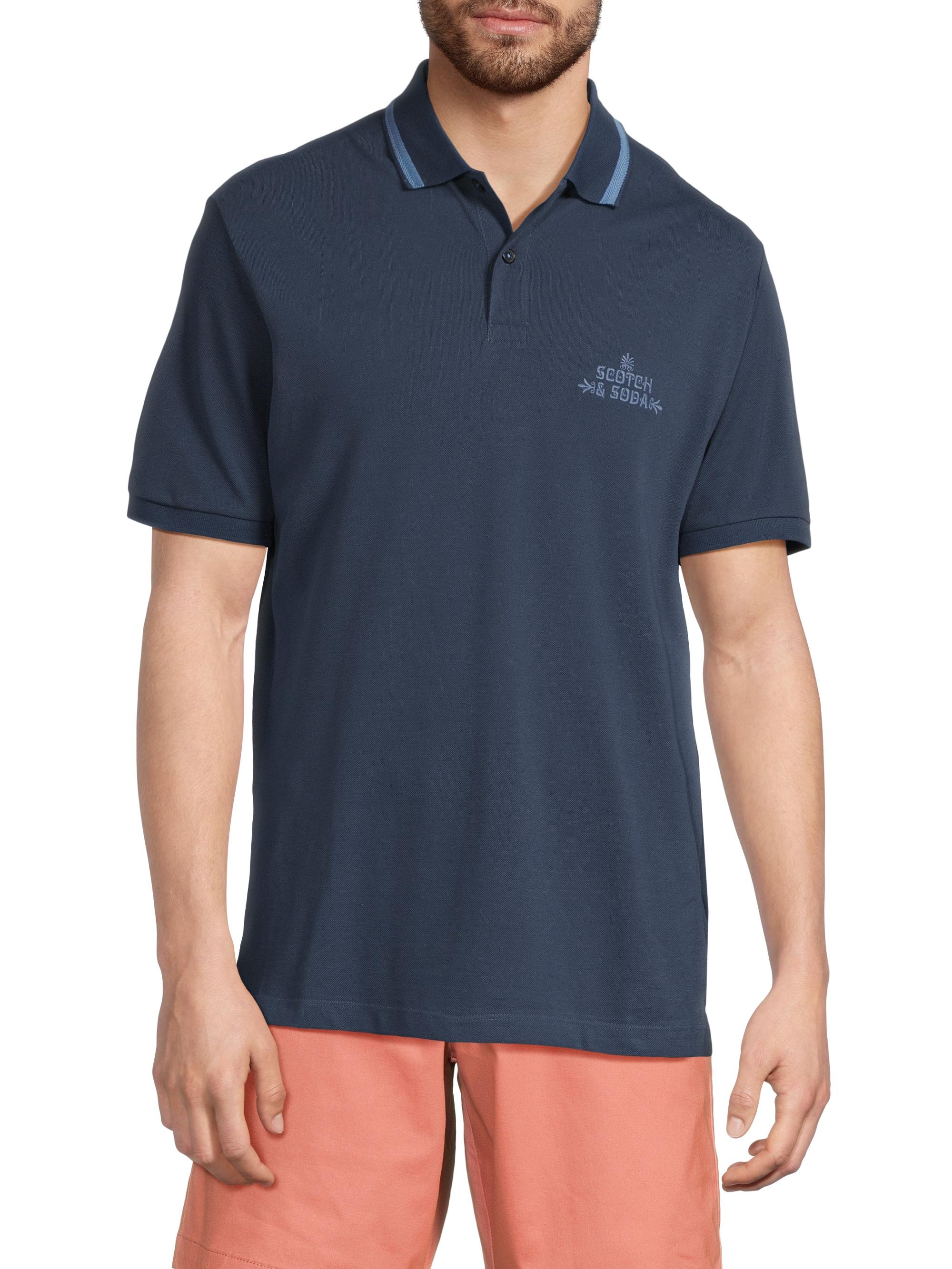 Click here for Scotch & Soda Mens Logo Pique Cotton Polo - Dark B... prices