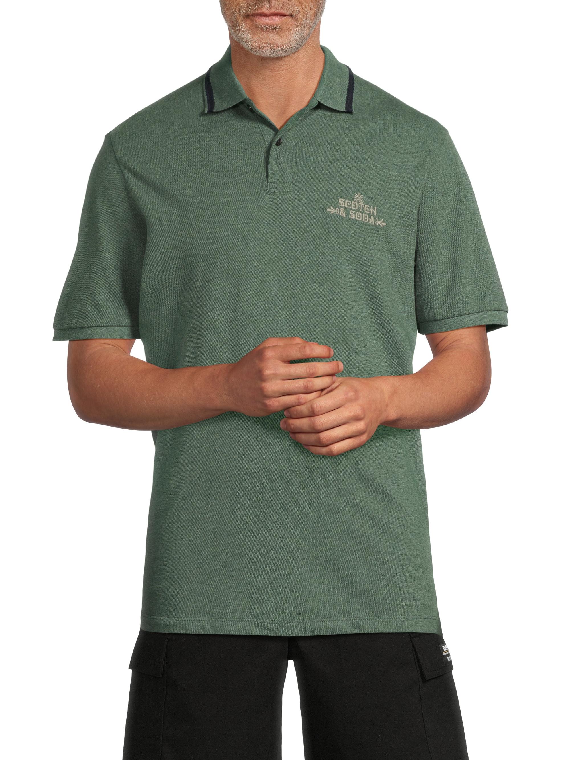 Click here for Scotch & Soda Mens Logo Pique Cotton Polo - Dark F... prices