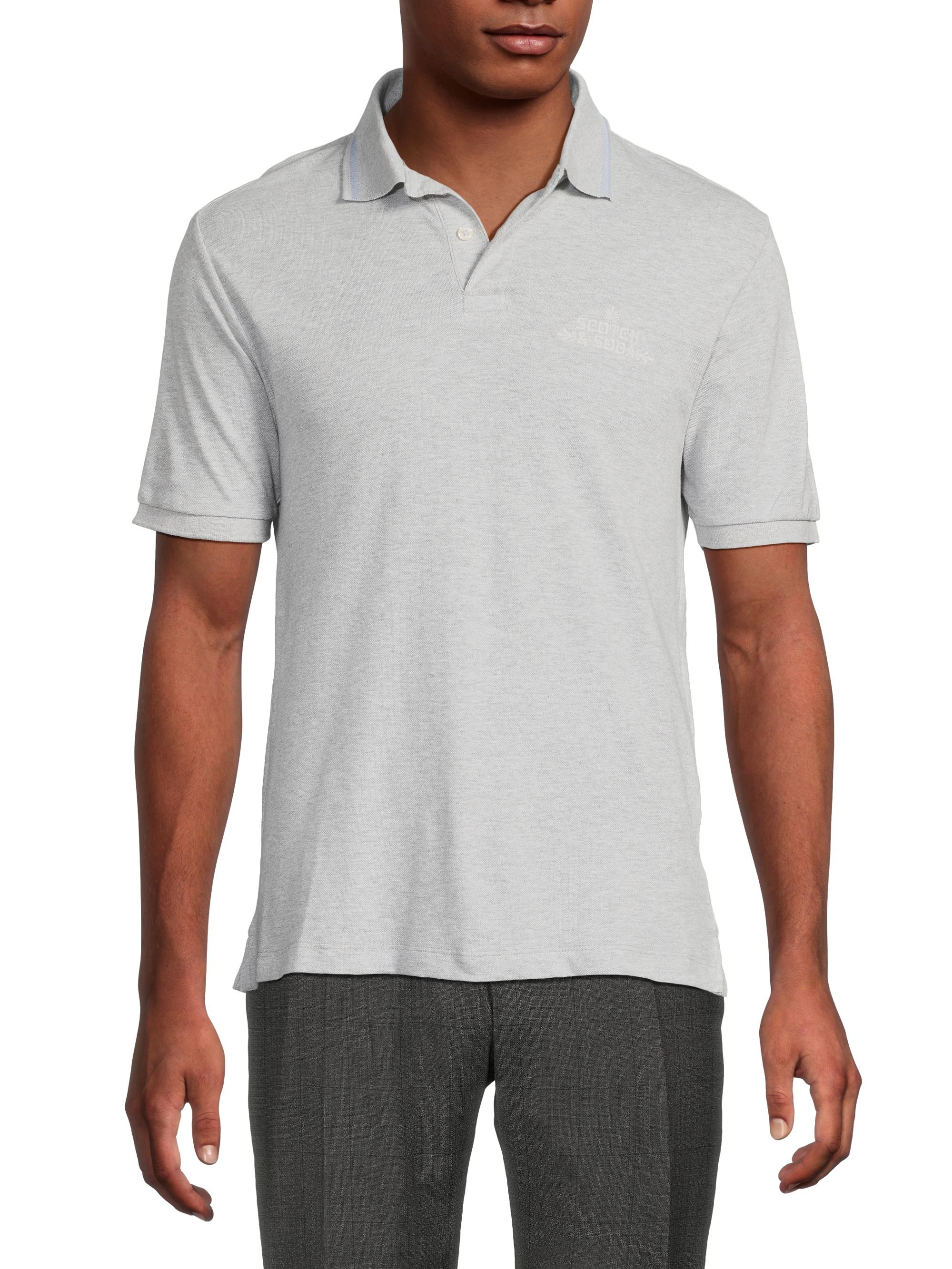 Click here for Scotch & Soda Mens Logo Pique Cotton Polo - Grey W... prices