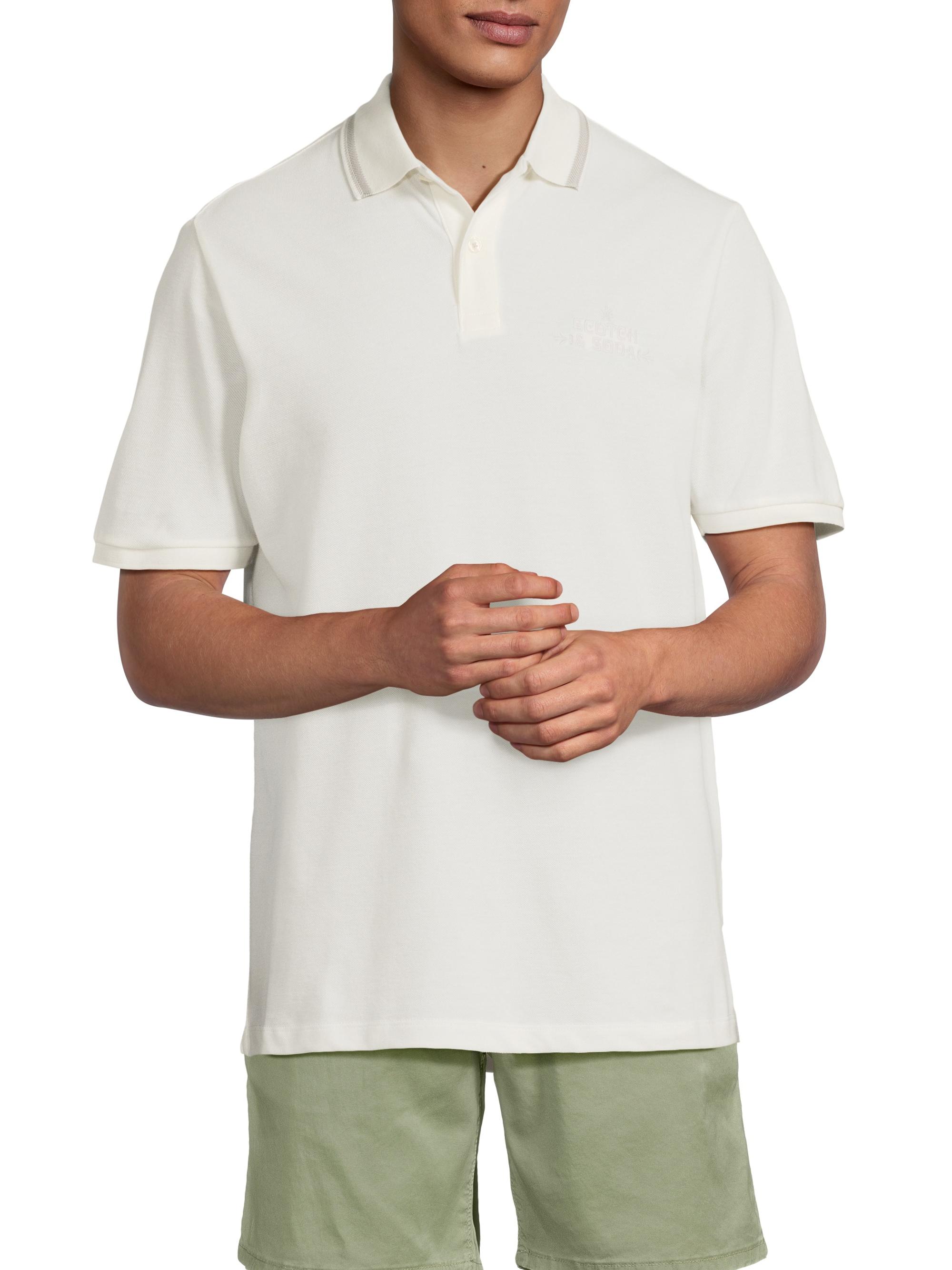 Click here for Scotch & Soda Mens Logo Pique Cotton Polo - White... prices