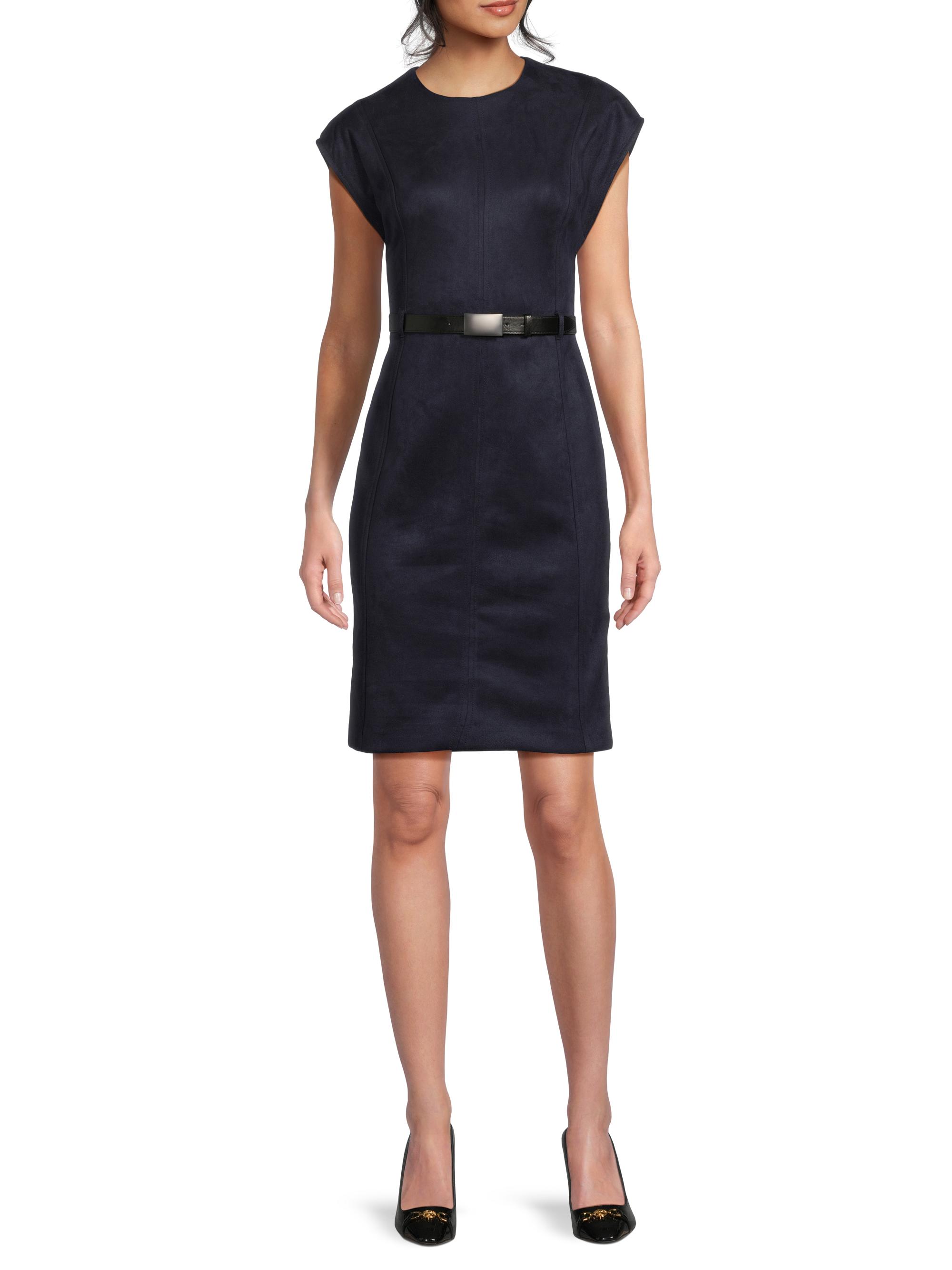Click here for Calvin Klein Womens Belted Short Sleeve Sheath Dre... prices