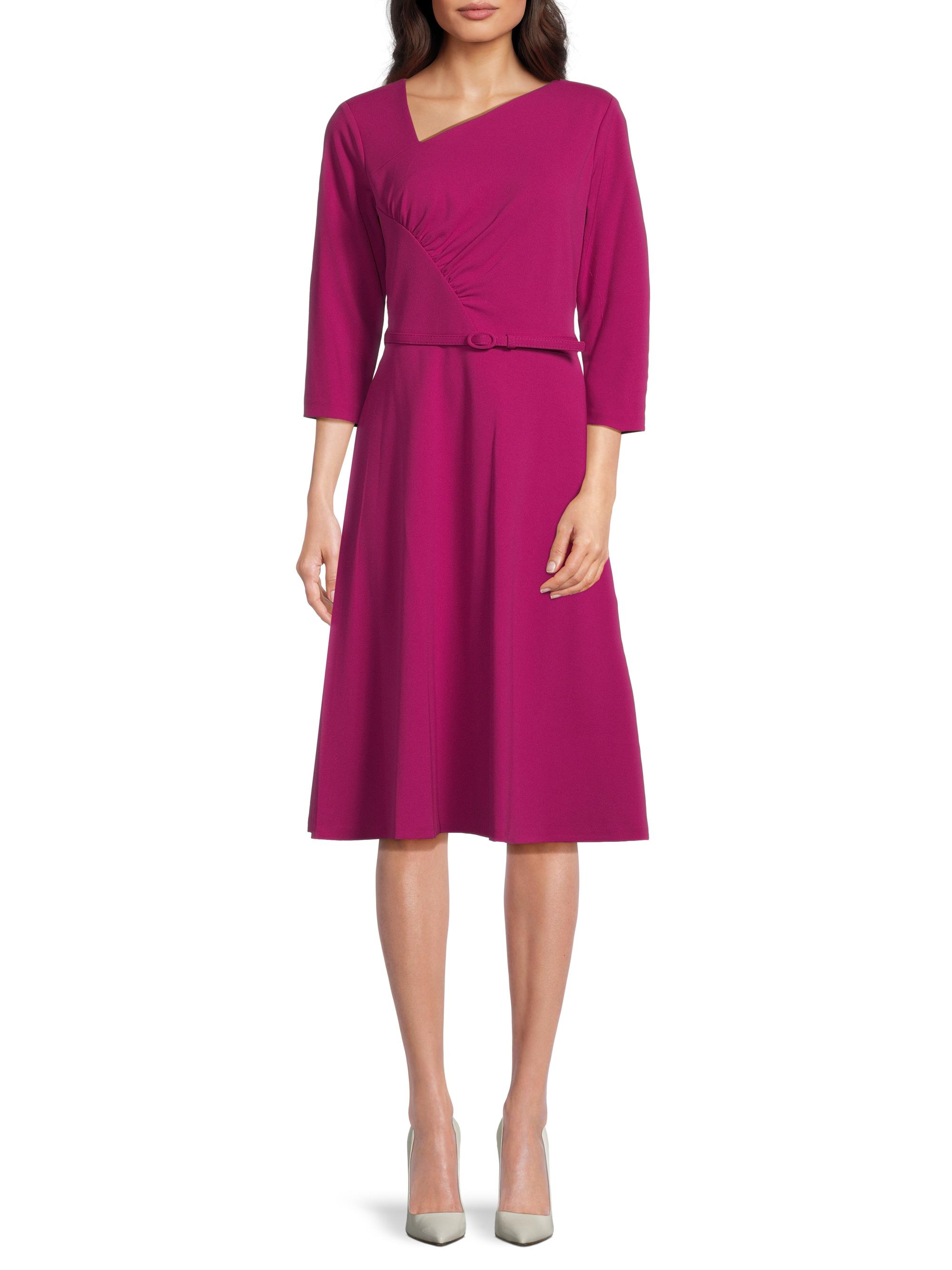 Click here for Calvin Klein Womens Asymmetric-Neck Belted Midi-Dr... prices