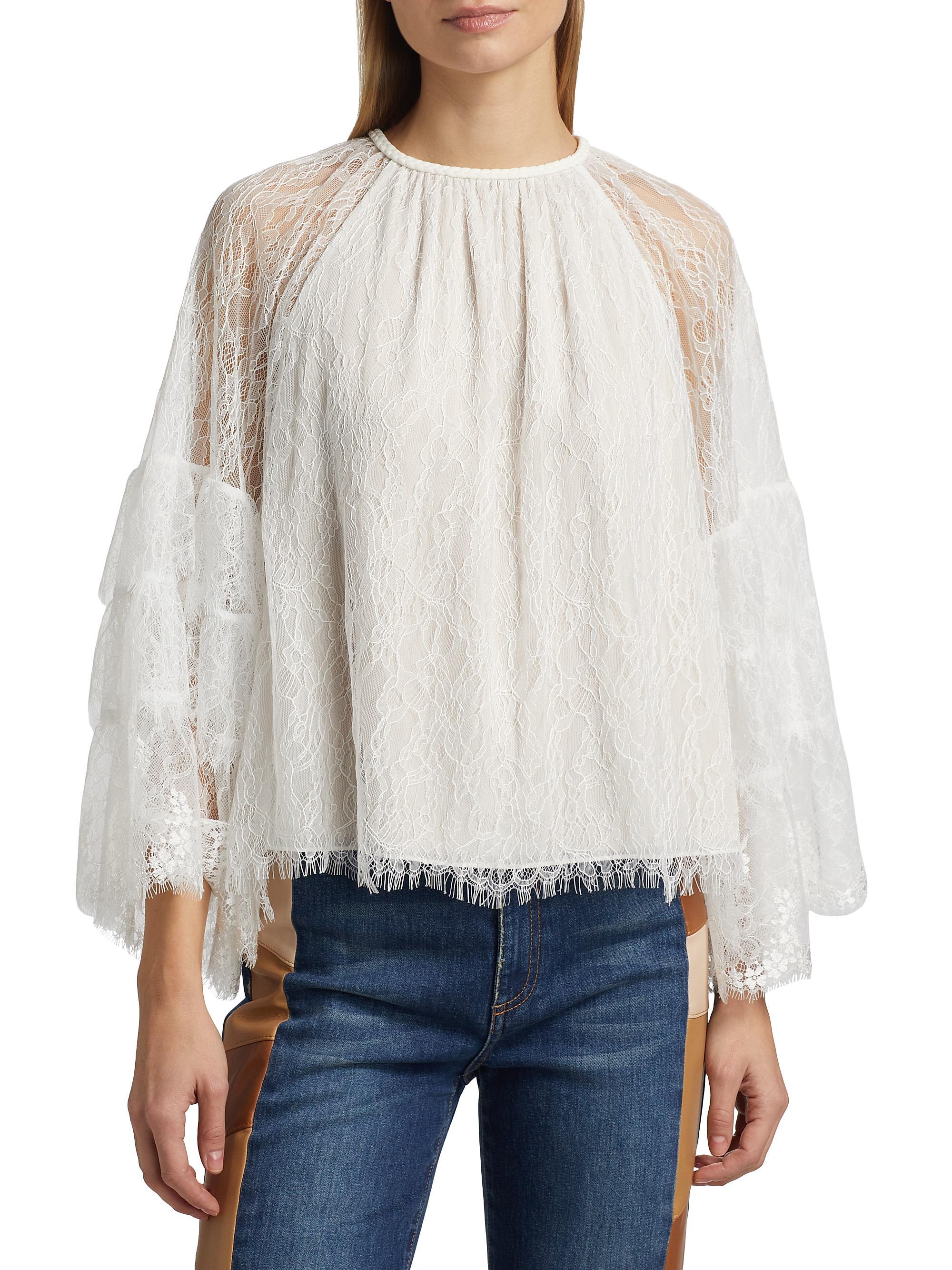 Click here for Alice + Olivia Womens Delia Lace Ruffle Top - Off... prices
