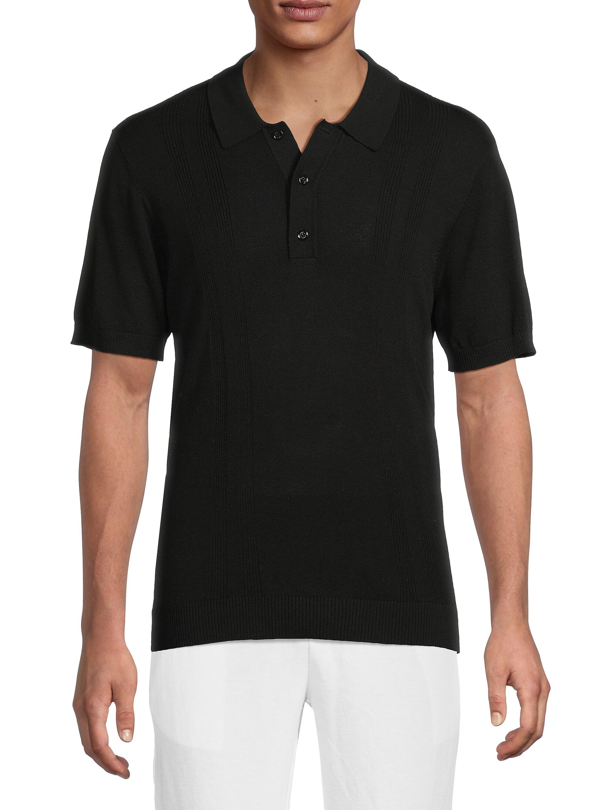 Click here for Onia Mens Rib-Knit Polo T-Shirt - Black - Size XL prices