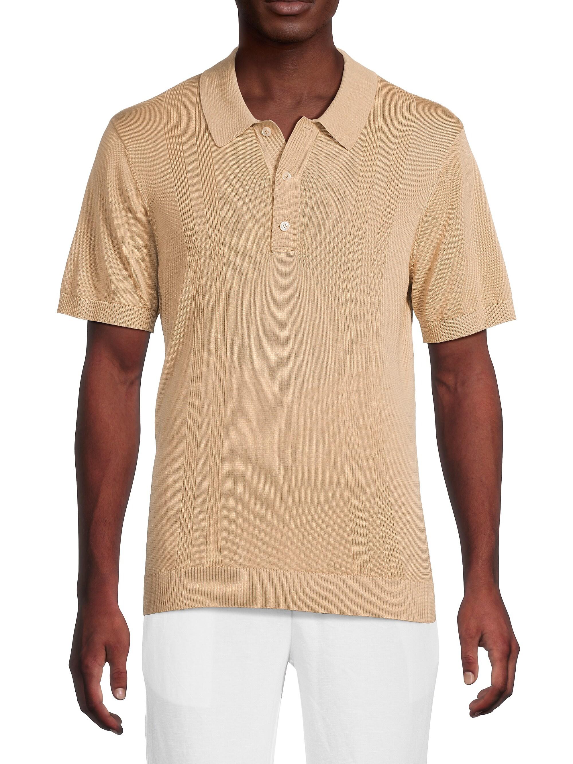 Click here for Onia Mens Rib-Knit Polo T-Shirt - Tan - Size L prices