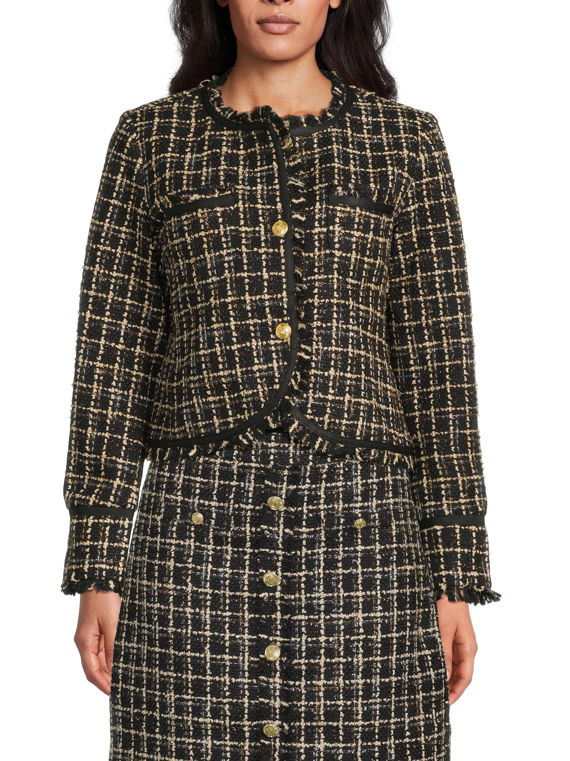 Click here for Nanette Nanette Lepore Womens Frayed-Trim Plaid Tw... prices
