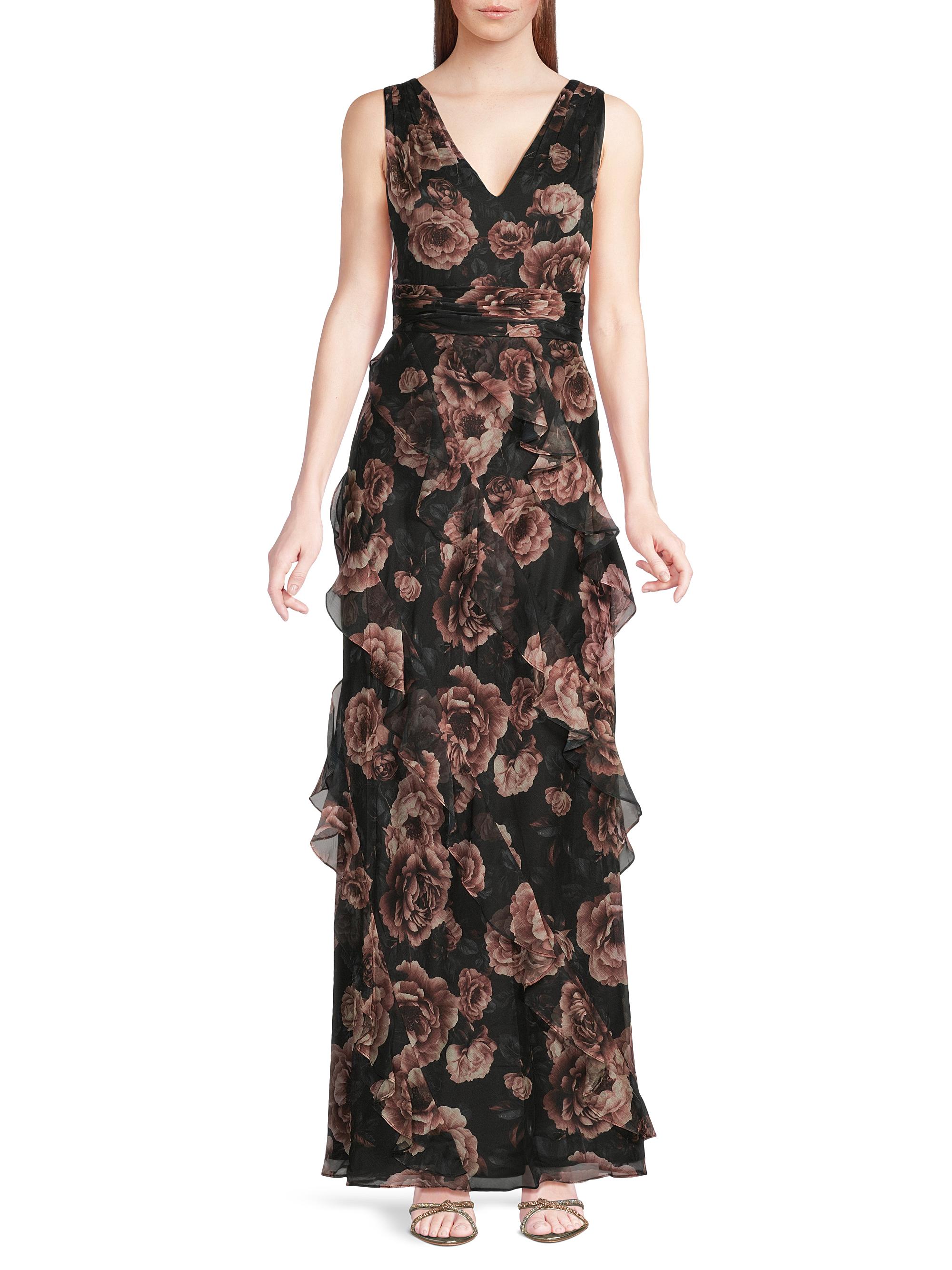 Click here for Mikael Aghal Womens Ruffled Floral A-Line Gown - B... prices