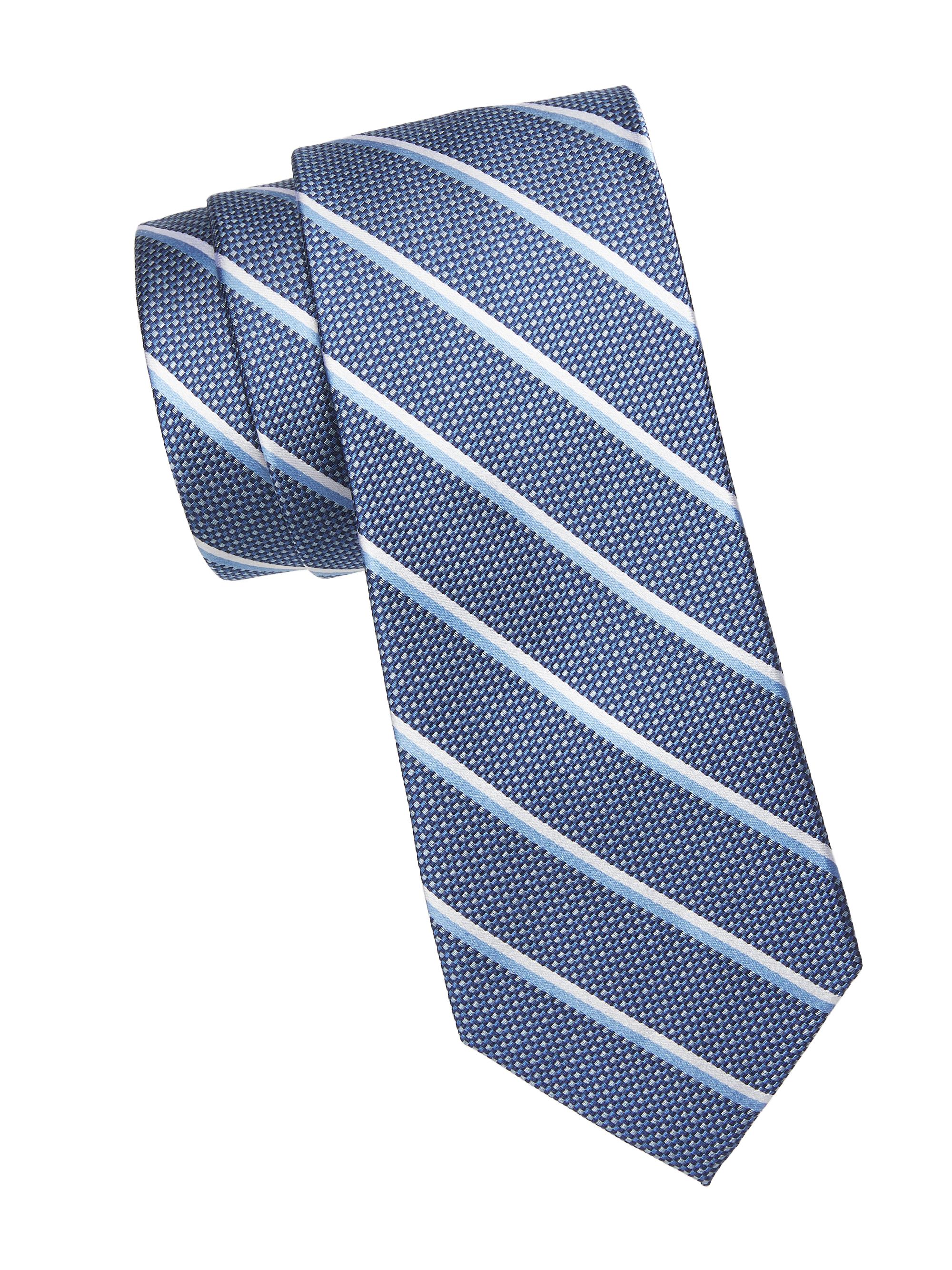 Click here for Saks Fifth Avenue Mens Striped Silk Tie - Navy Blu... prices