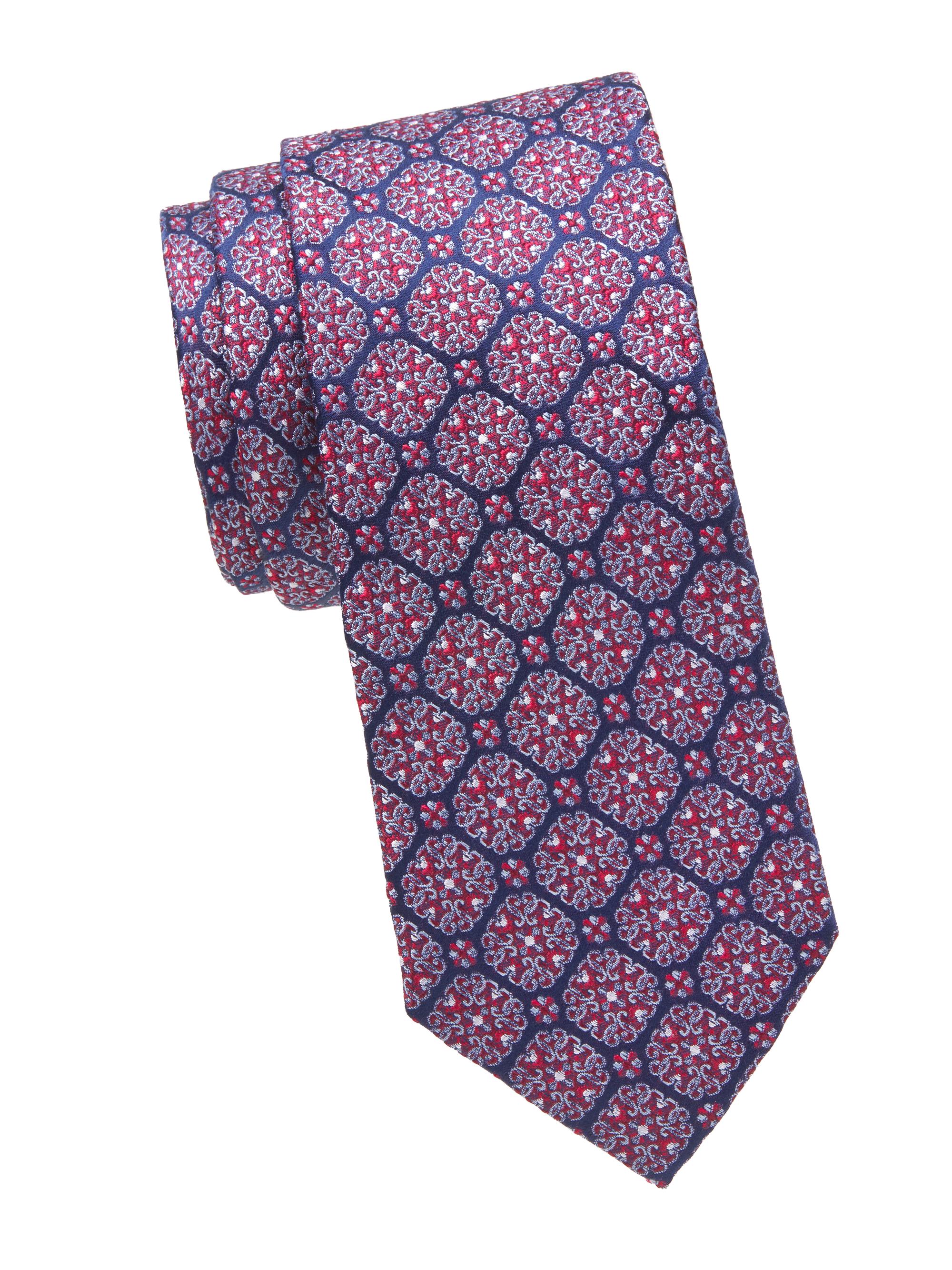 Click here for Hickey Freeman Mens Medallion Silk Tie - Navy Red prices