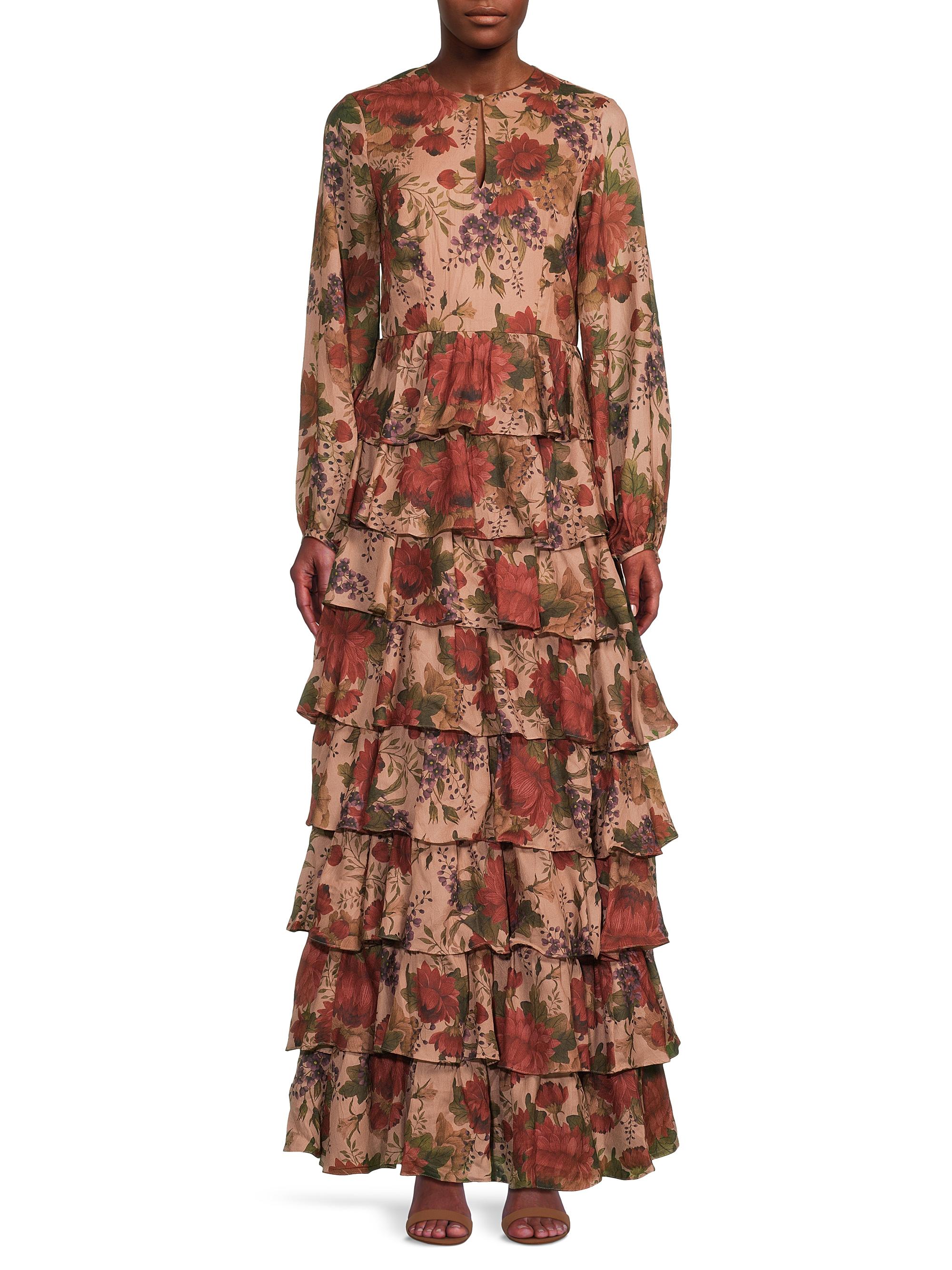 Click here for Mikael Aghal Womens Floral Tiered Maxi Dress - Red... prices