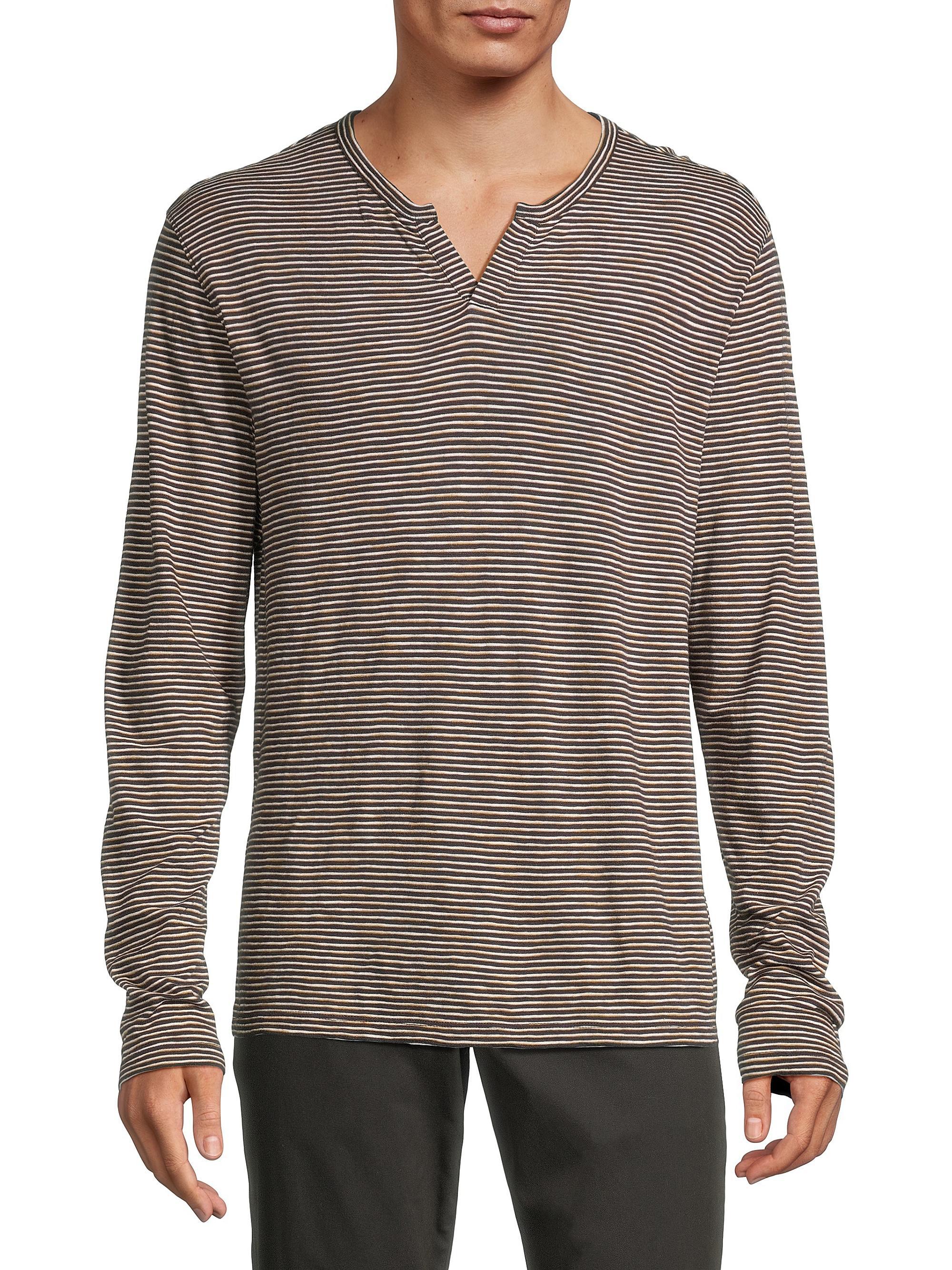 Click here for Vince Mens Striped Cotton Henley - Night Shade Off... prices