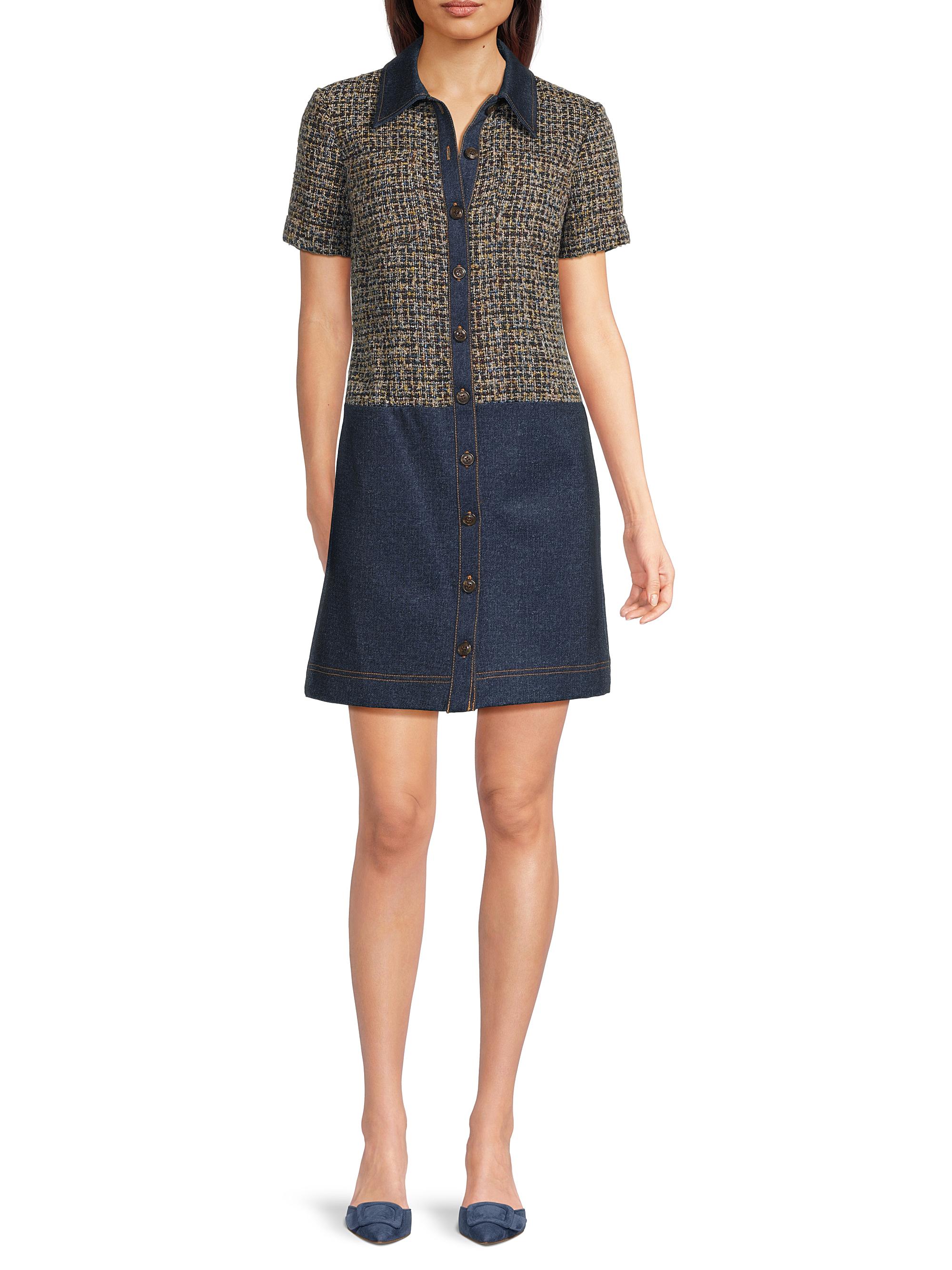 Click here for Bcbg Womens Mixed-Media Drop Waist Mini-Shirtdress... prices