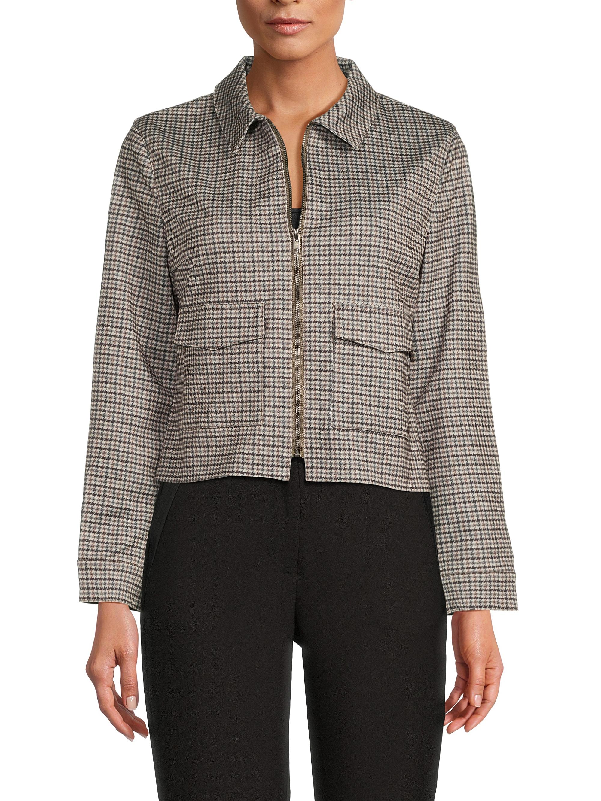 Click here for Saks Fifth Avenue Womens Spread Collar Houndstooth... prices
