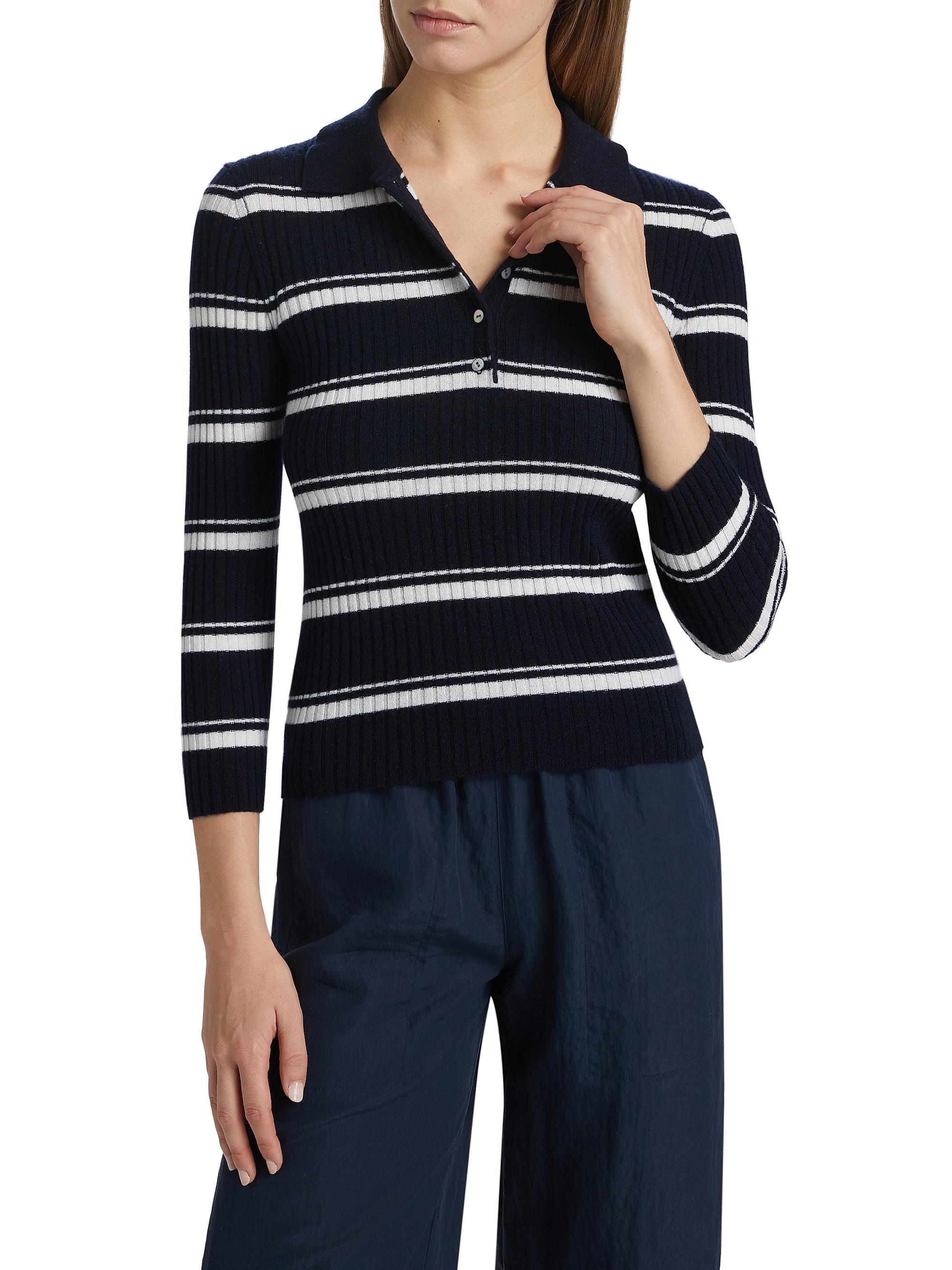Click here for Vince Womens Cashmere-Silk Striped Polo Top - Coas... prices