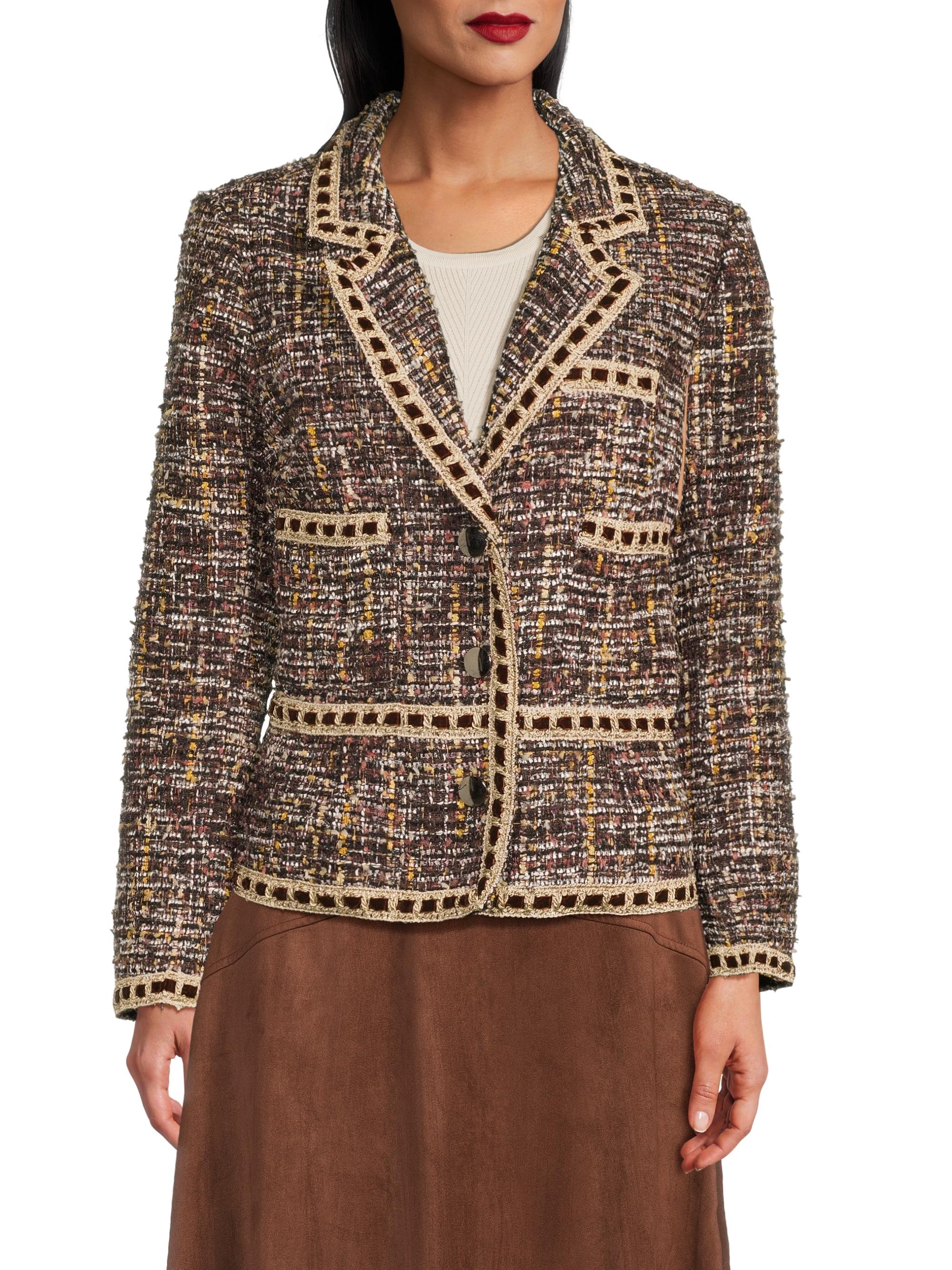 Click here for Wdny Womens Tweed Embellished Jacket - Brown Combo... prices
