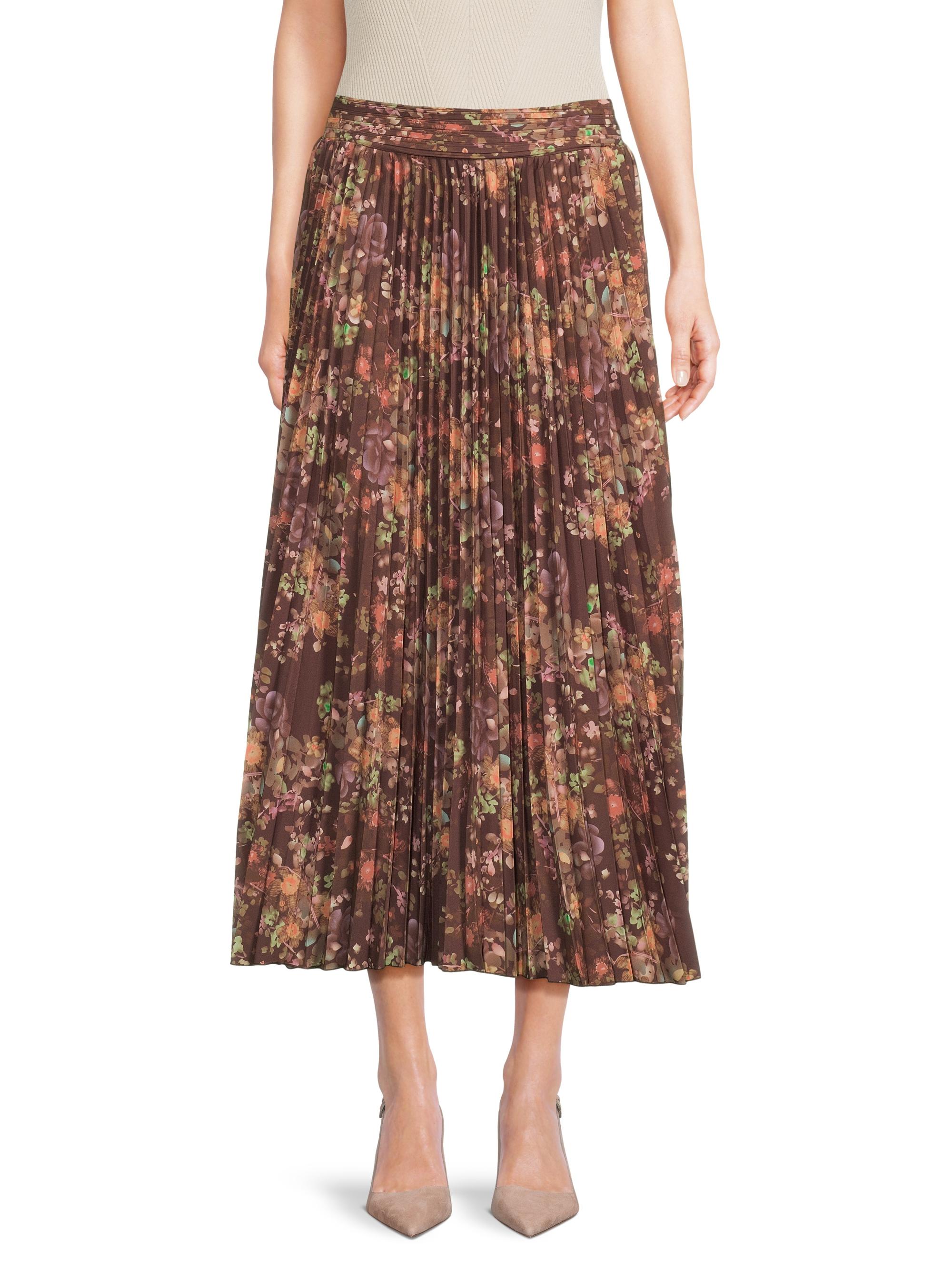 Click here for Wdny Womens Floral Pleated Midi-Skirt - Brown Mult... prices
