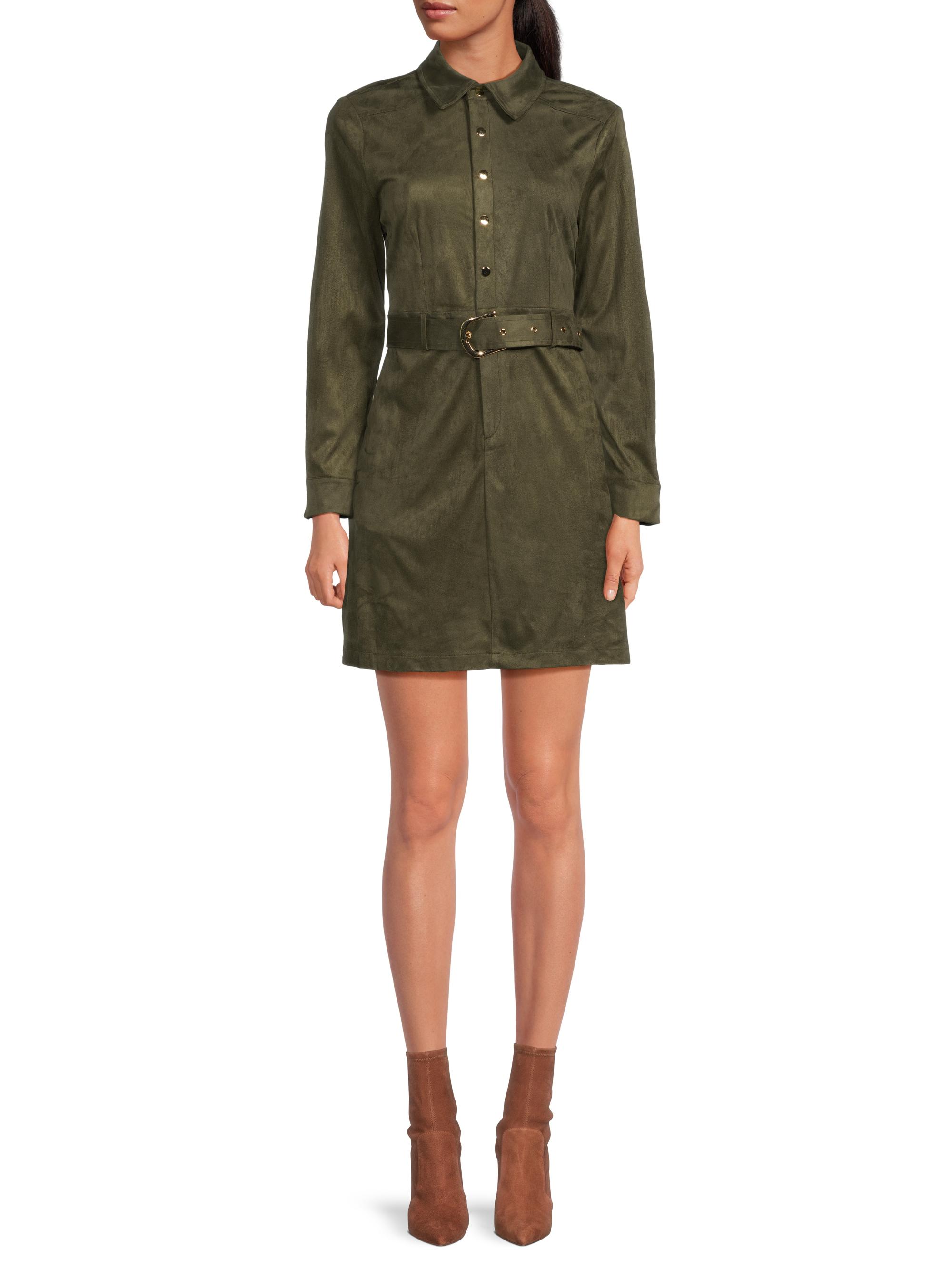 Click here for Wdny Womens Belted Suede Shirtdress - Olive - Size... prices