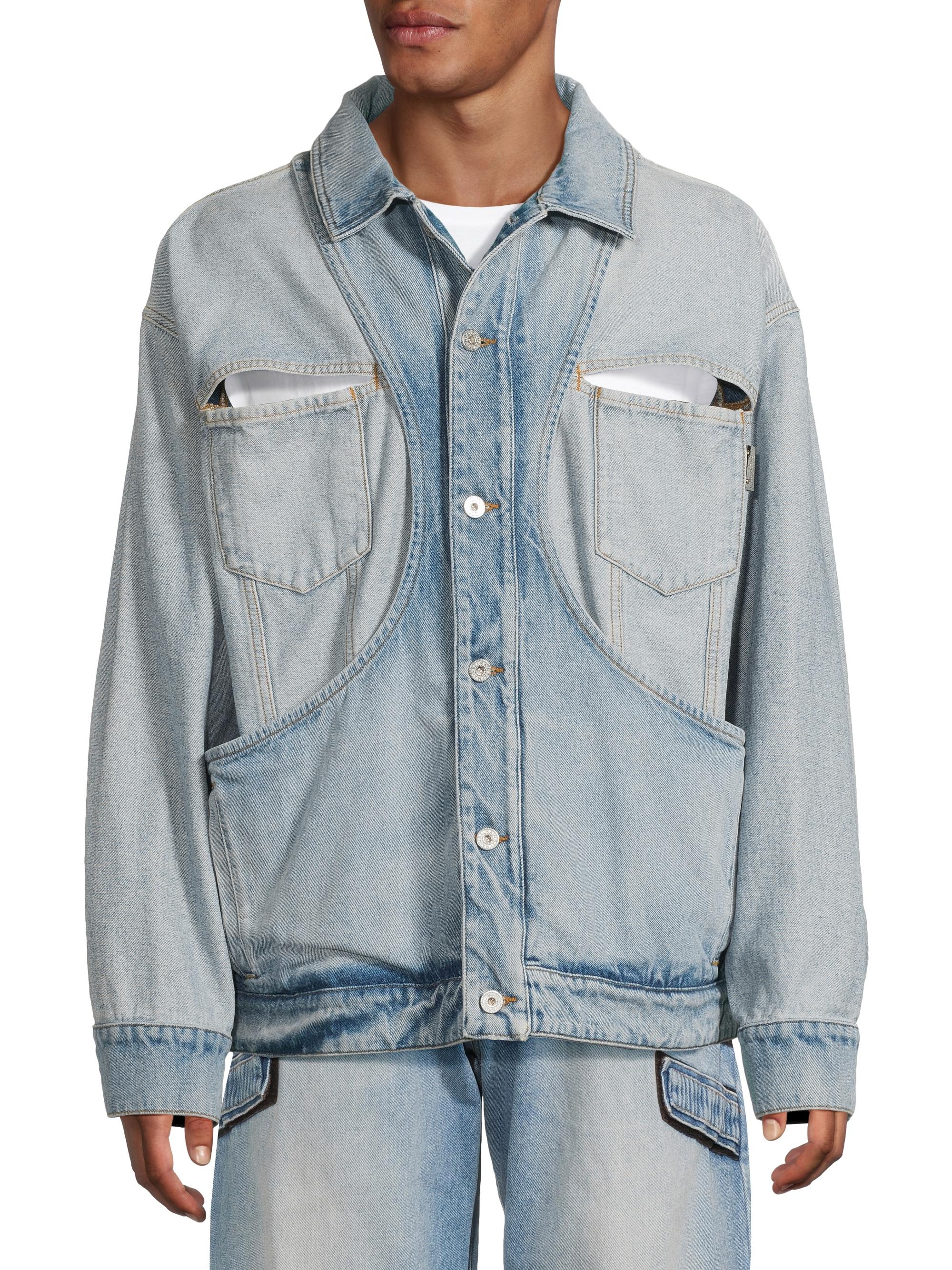 Click here for Balmain Mens Cut-Out Cotton Denim Jacket - Denim -... prices