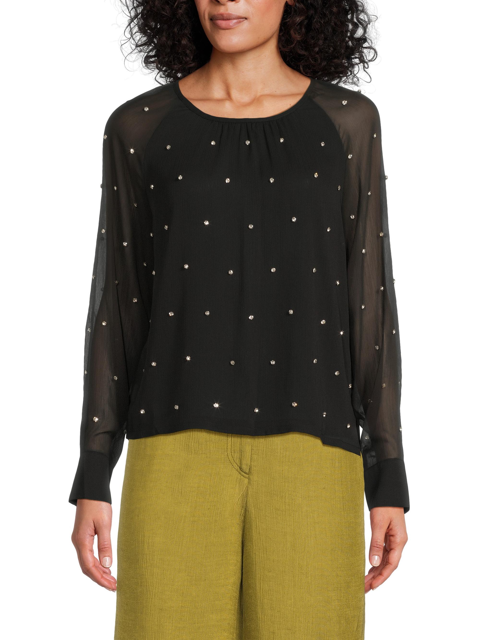 Click here for Saks Fifth Avenue Womens Embellished Sheer Top - B... prices