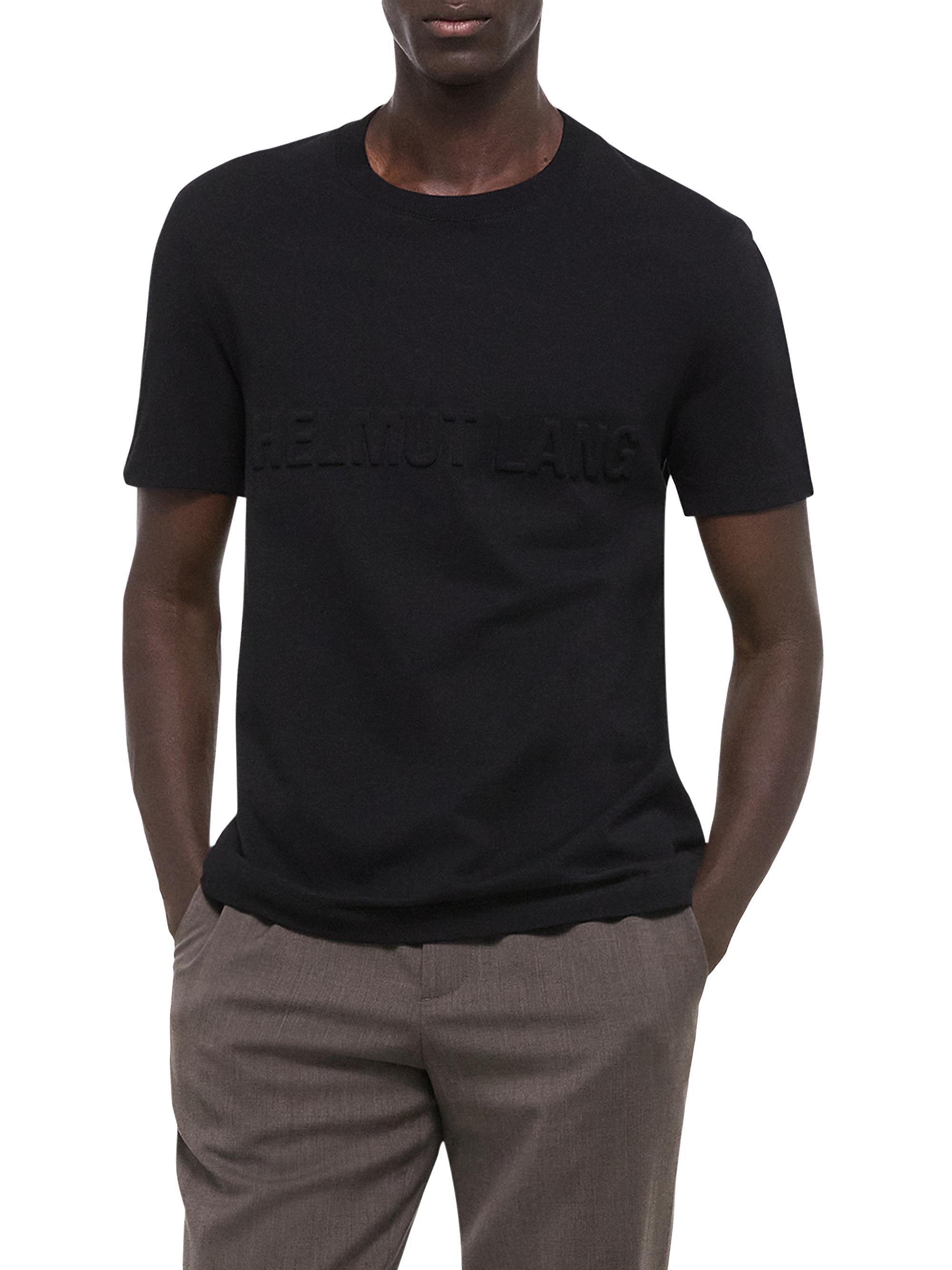 Click here for Helmut Lang Mens Embossed Logo Cotton T-Shirt - Bl... prices