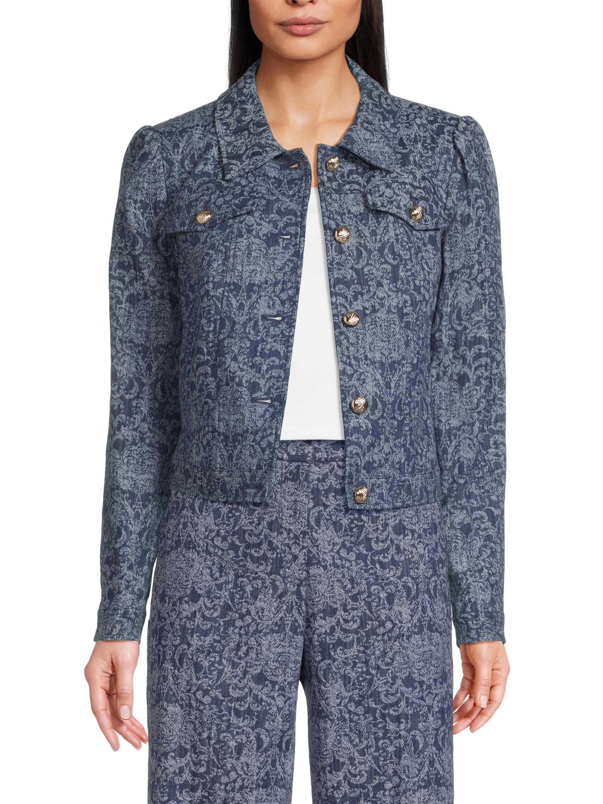 Click here for Karl Lagerfeld Paris Cropped Motif Jean Jacket prices