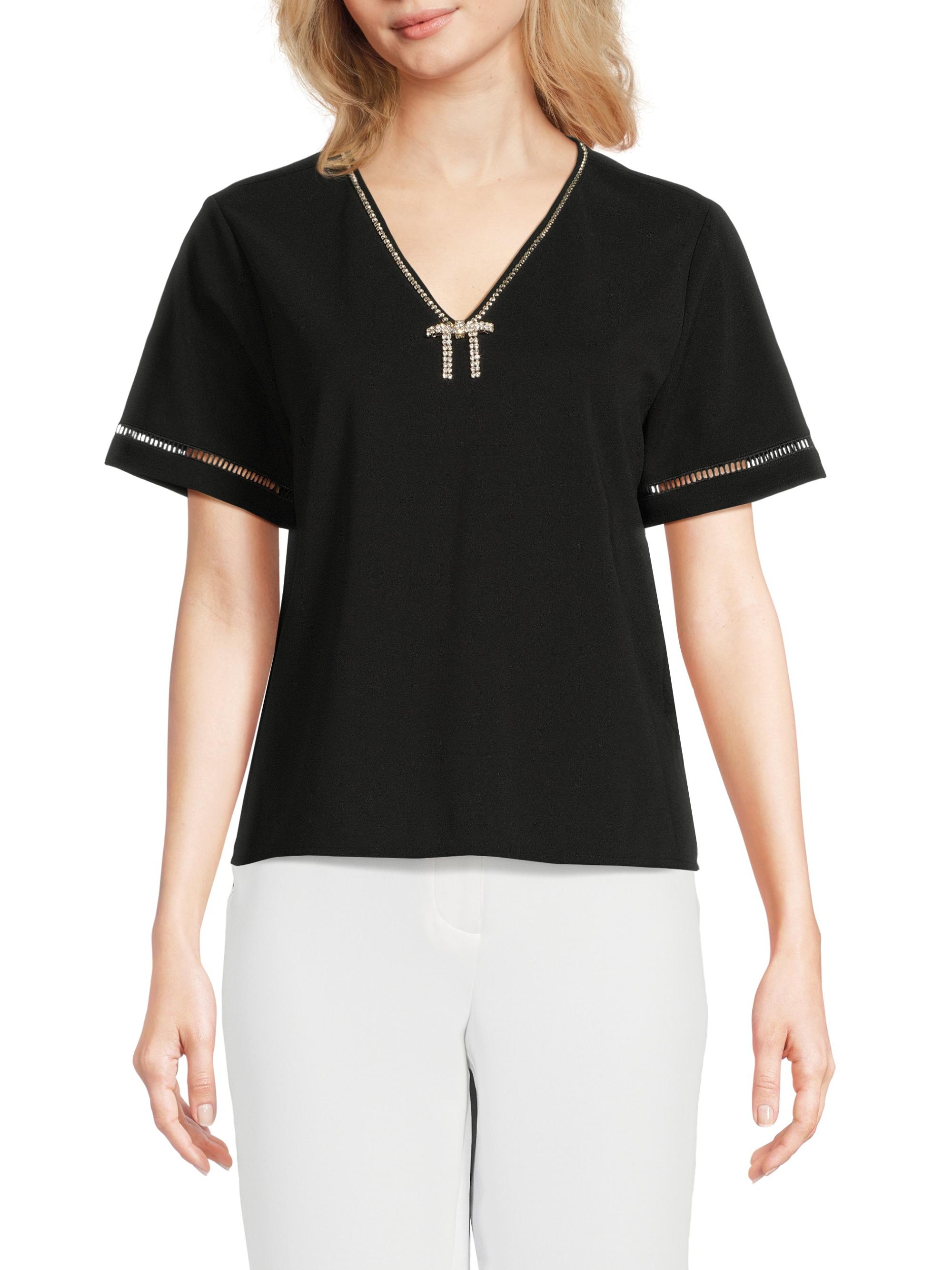 Click here for Karl Lagerfeld Paris Womens Crystal-Trim V-Neck To... prices