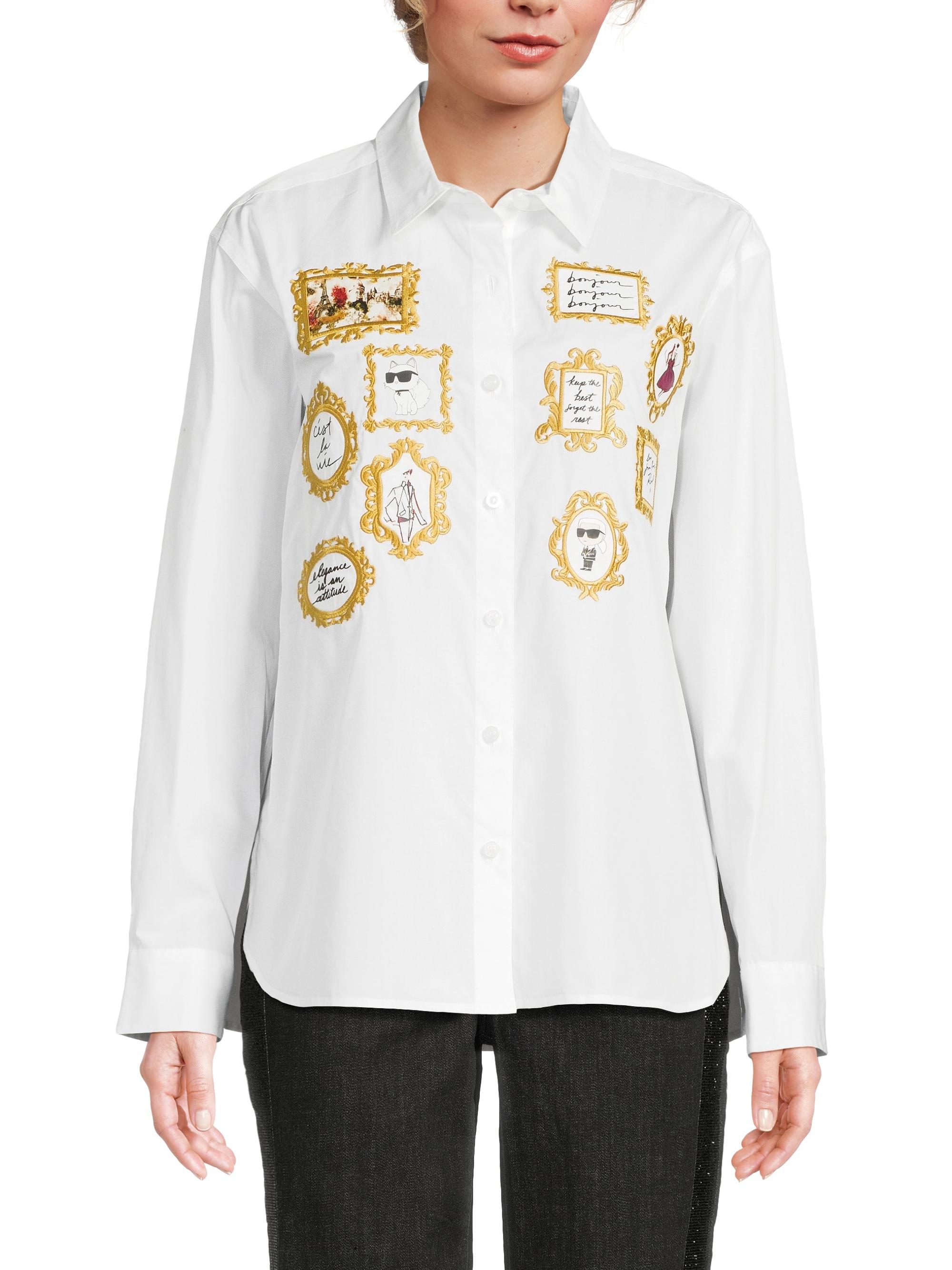 Click here for Karl Lagerfeld Paris Womens Embroidered Cotton Shi... prices