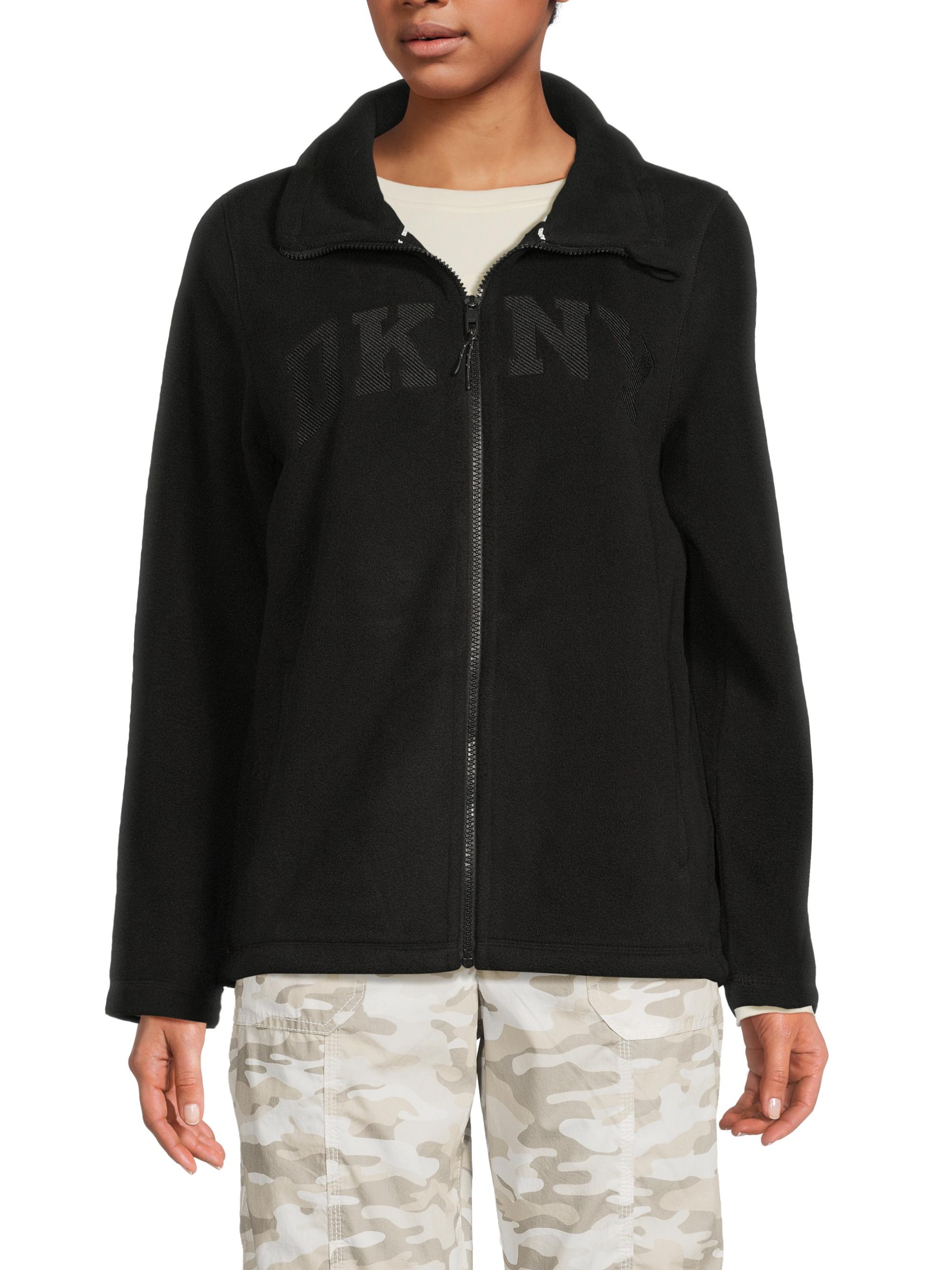Click here for Dkny Womens Full-Zip Varsity Logo Top - Black prices